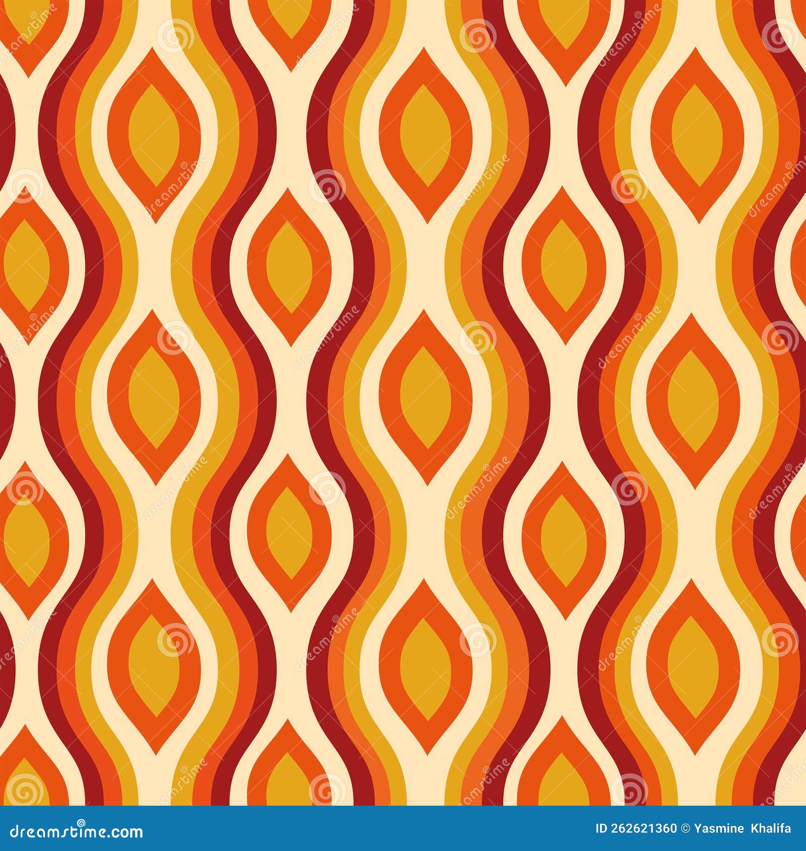 Mid Century Modern Ogee Ovals Seamless Pattern with Retro 70s Waves Stock Vector - Illustration ...
