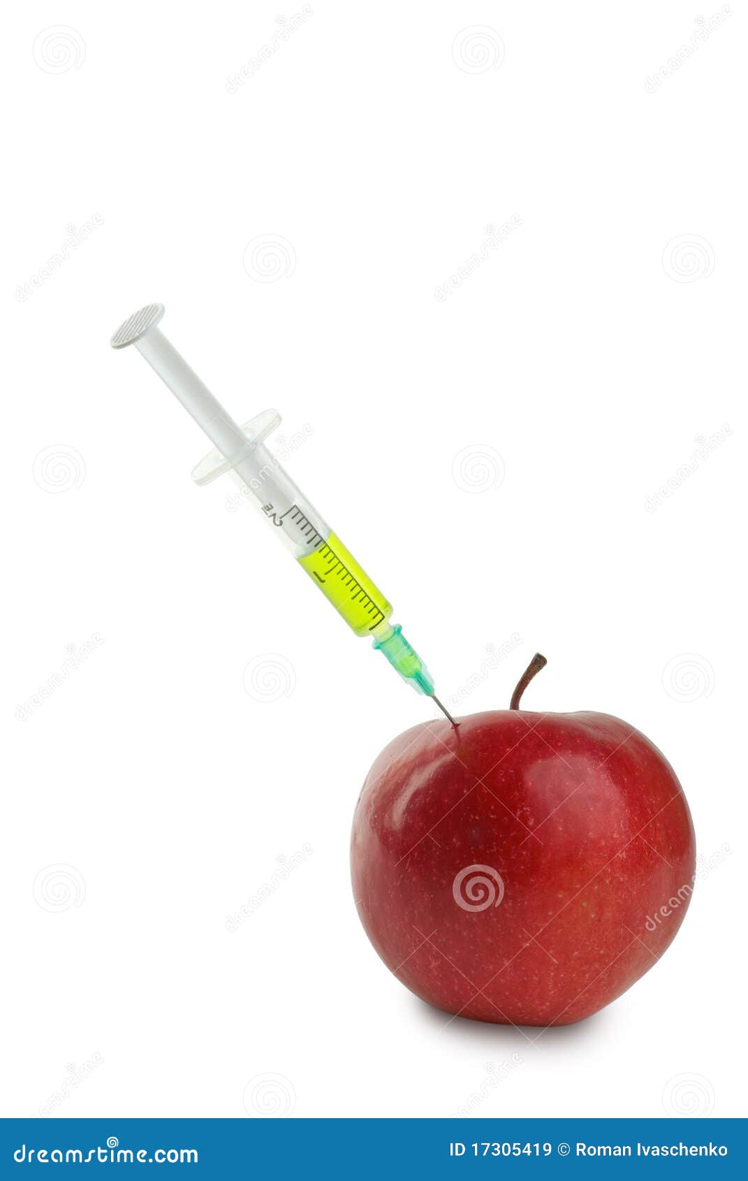 OGM : Pomme Et Seringue Avec L'inconnu Image stock - Image du isolement ...