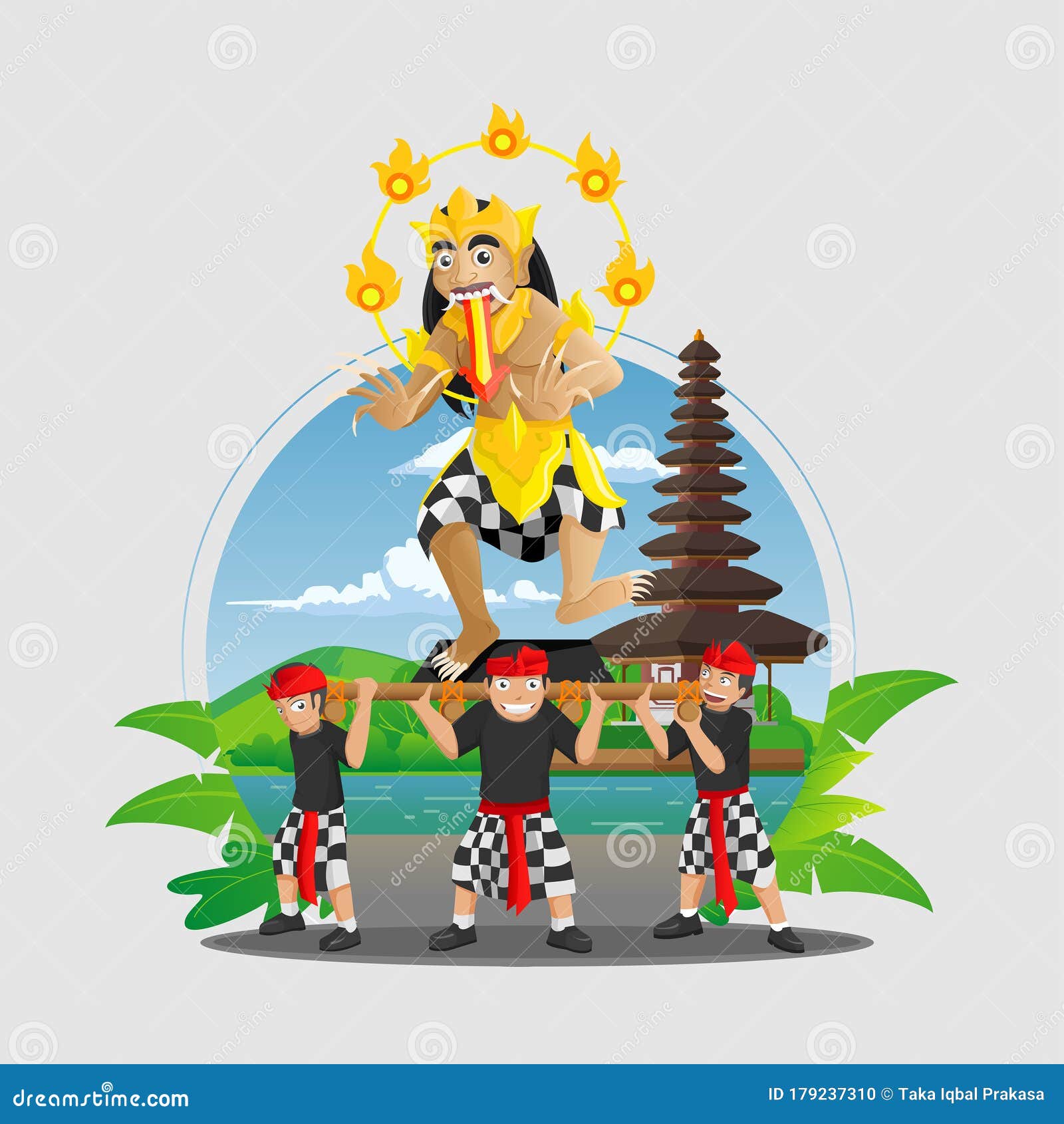 Parade Of Bali Men Carry Sacred Object On Shoulder Cartoon Vector ...