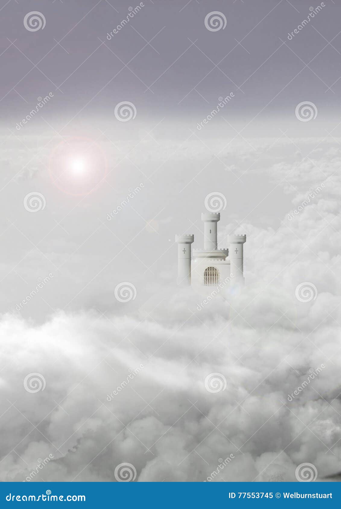 Ogre castle in clouds stock illustration. Illustration of misty - 77553745