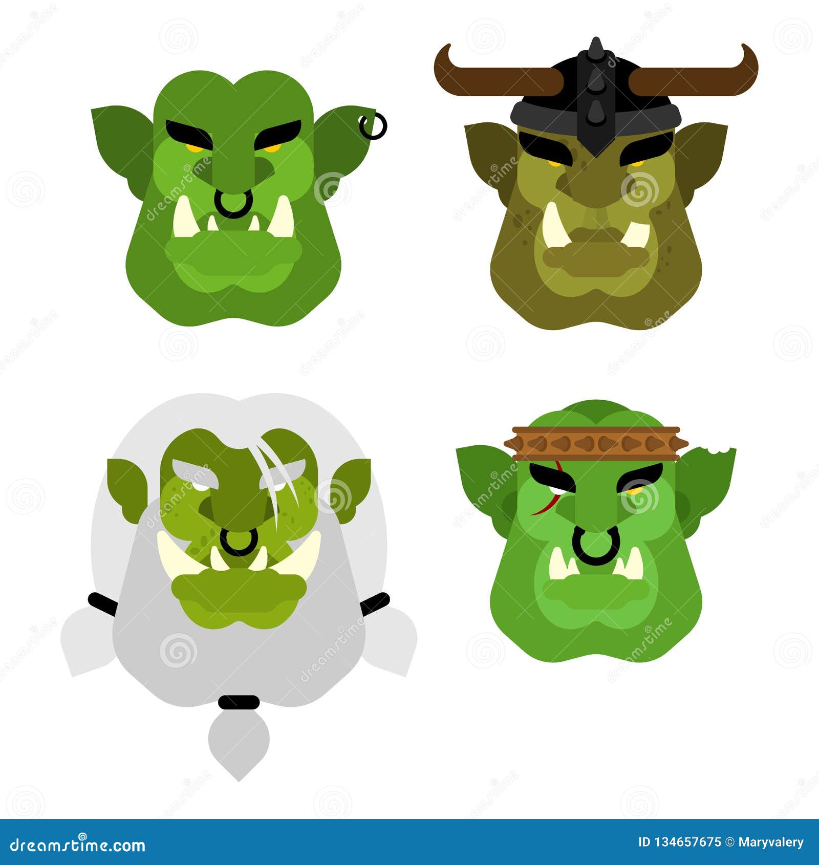 Ogre Face Warrior Set. Green Goblin Head Stock Vector - Illustration of ...