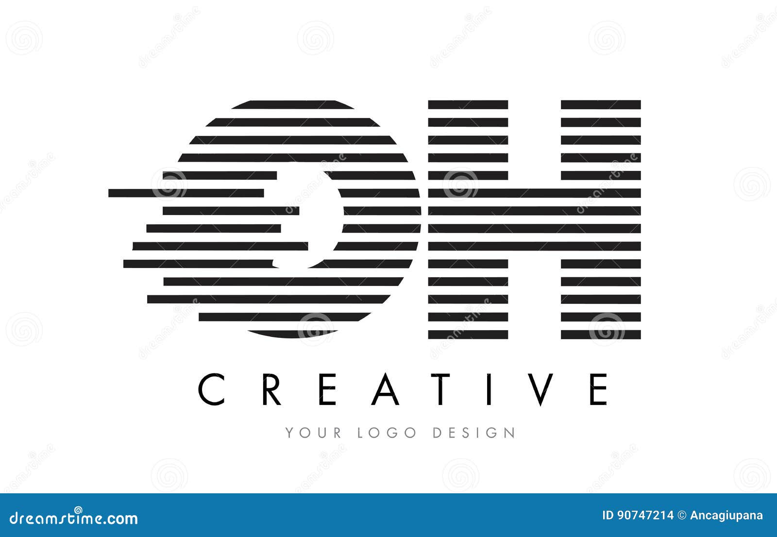 OH O H Zebra Letter Logo Design with Black and White Stripes Stock ...