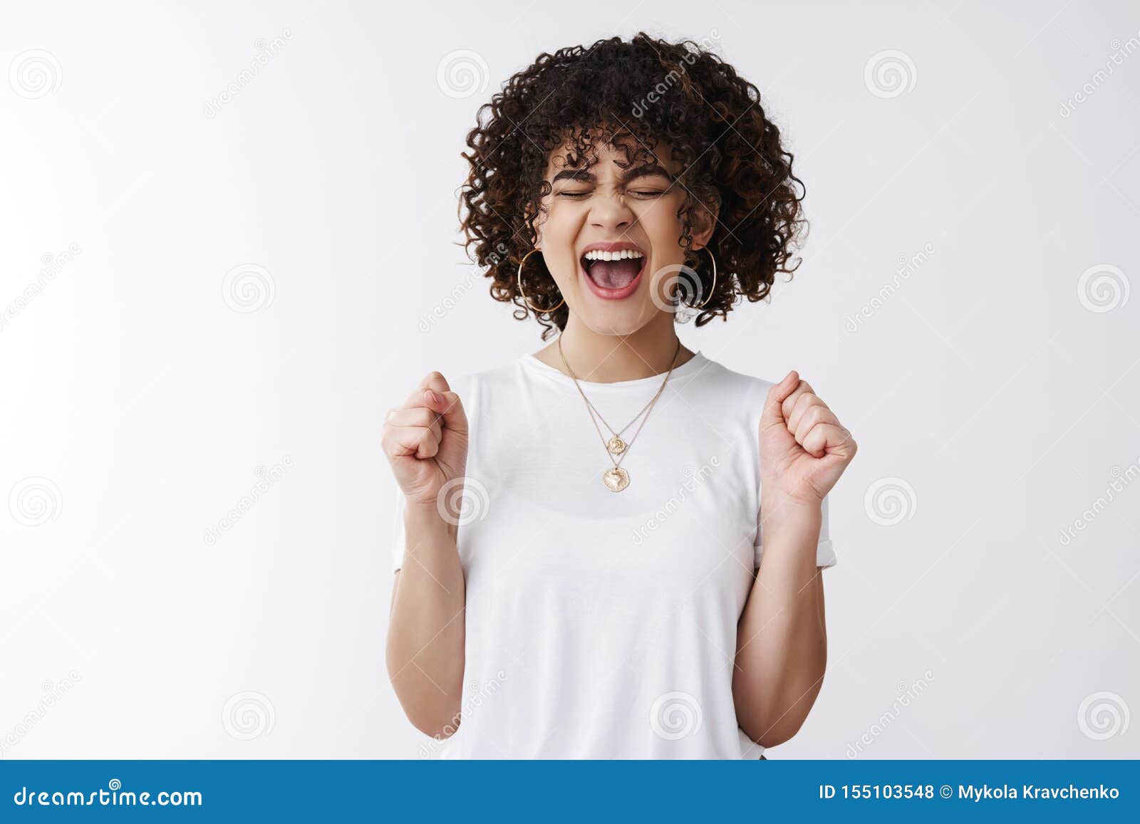 Oh Yes Yeah. Excited Happy Triumphing Cute Curly-haired Successful ... Oh Yes Yeah. Excited Happy Triumphing Cute Curly-haired Successful ...