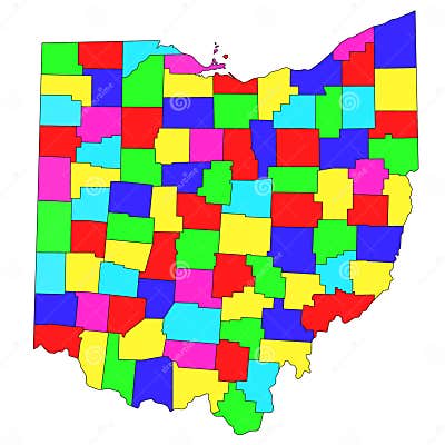 Ohio Administrative Map. Counties Map of Ohio with Different Colours ...