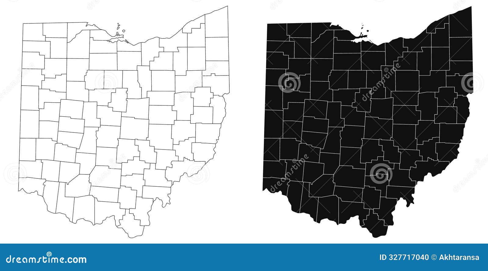 Ohio Administrative Map, Ohio Outline and Counties State Map Set ...