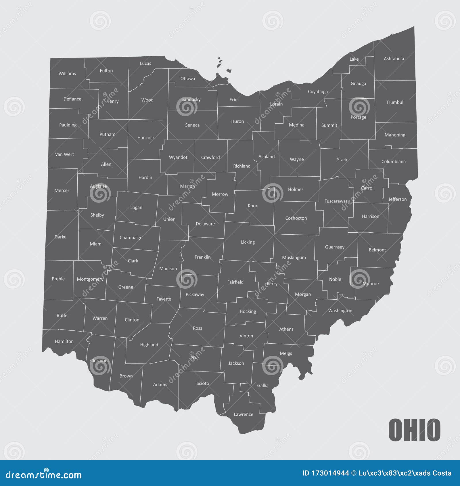 Ohio Counties Map stock illustration. Illustration of state - 173014944