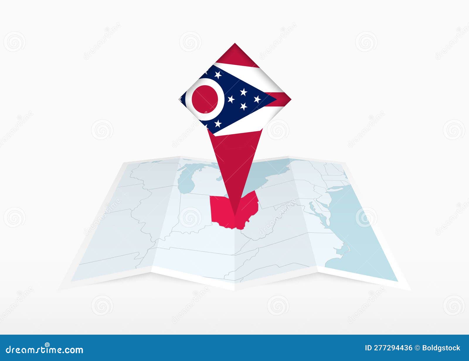Ohio is Depicted on a Folded Paper Map and Pinned Location Marker with ...