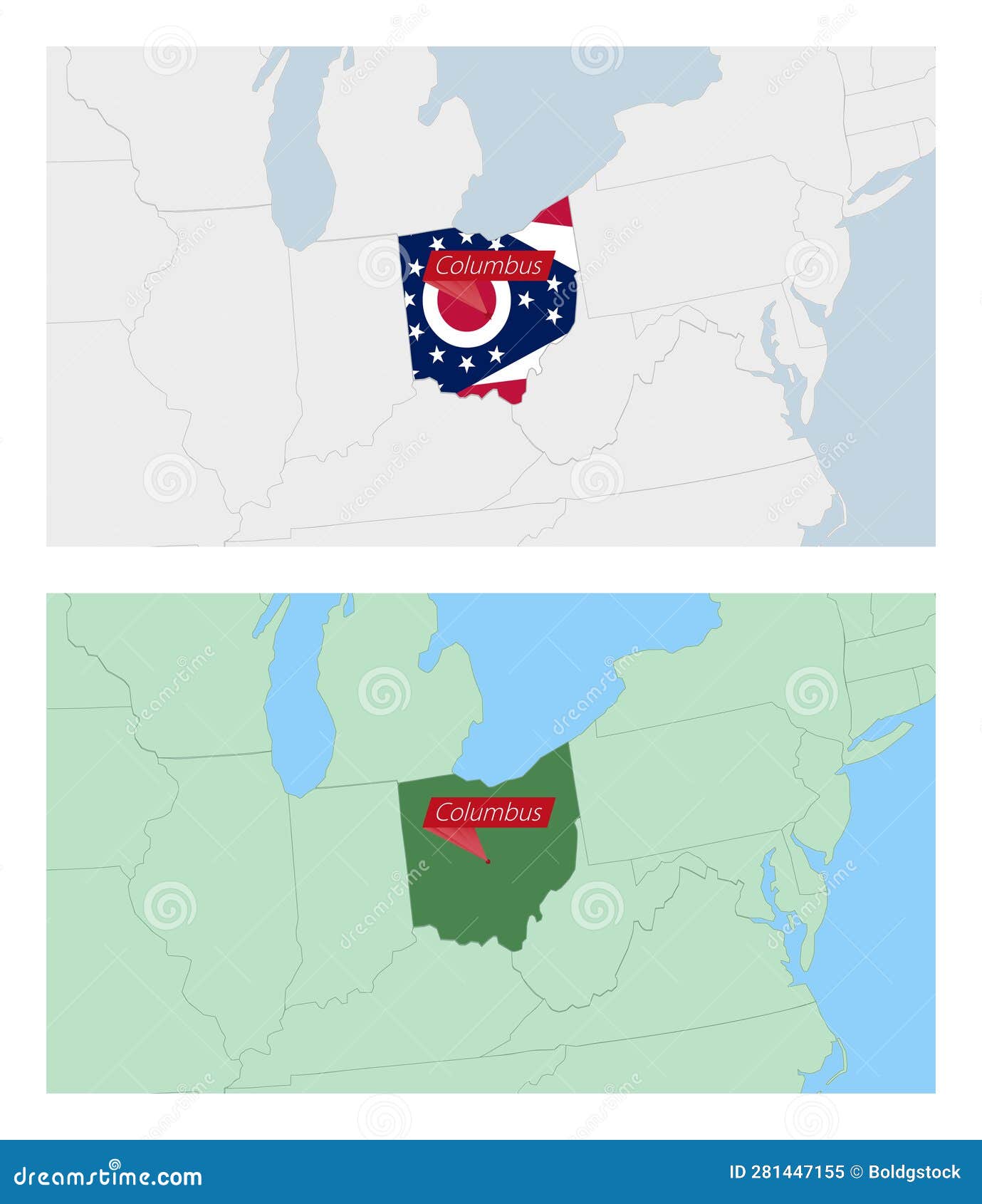 Ohio Map with Pin of Country Capital. Two Types of Ohio Map with ...