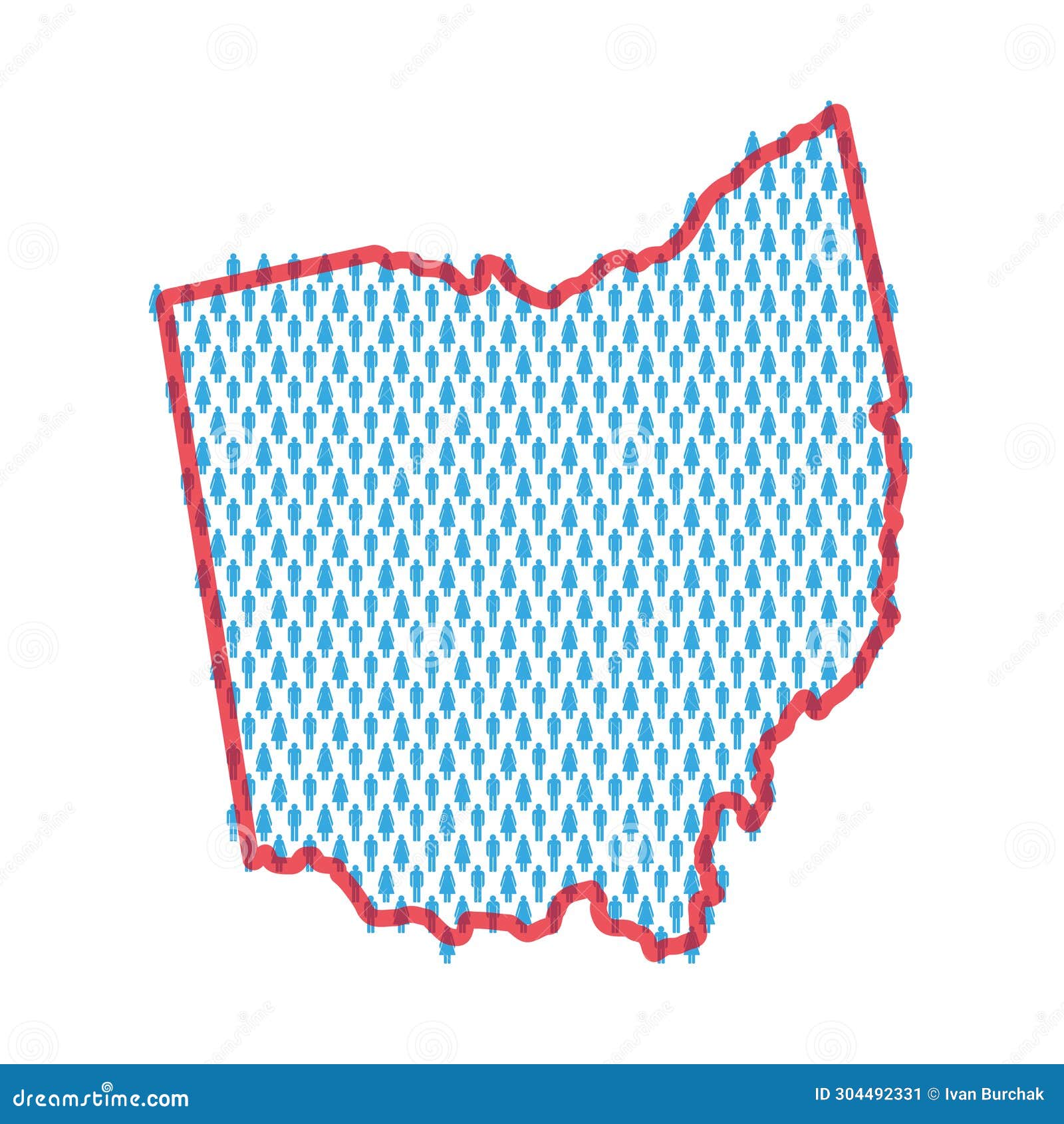 Ohio Population Map. Stick Figures People Map. Pattern of Men and Women ...