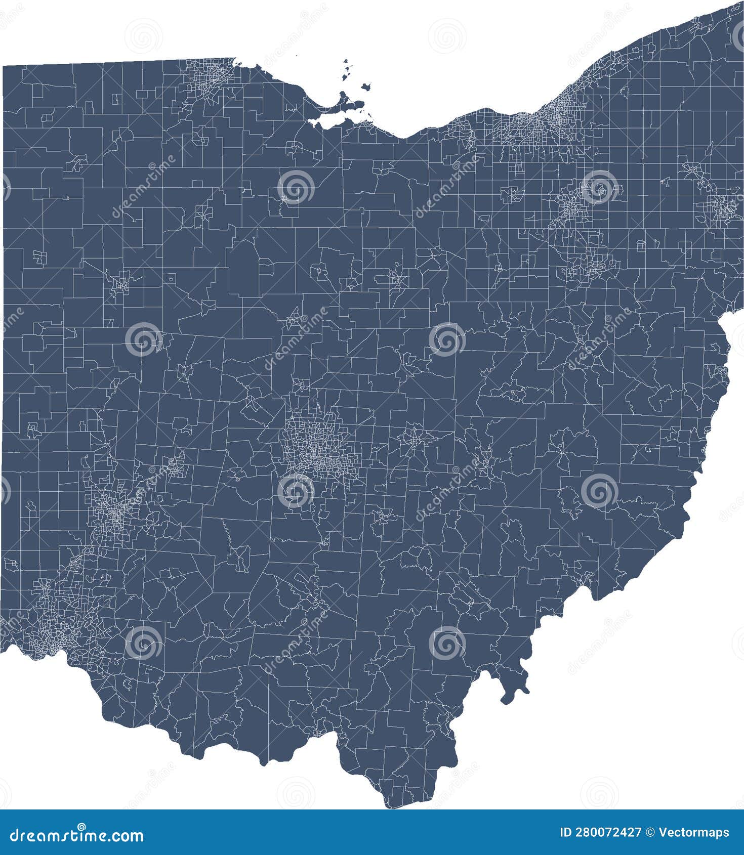 US Ohio State Map with Census Tracts Boundaries Stock Vector ...