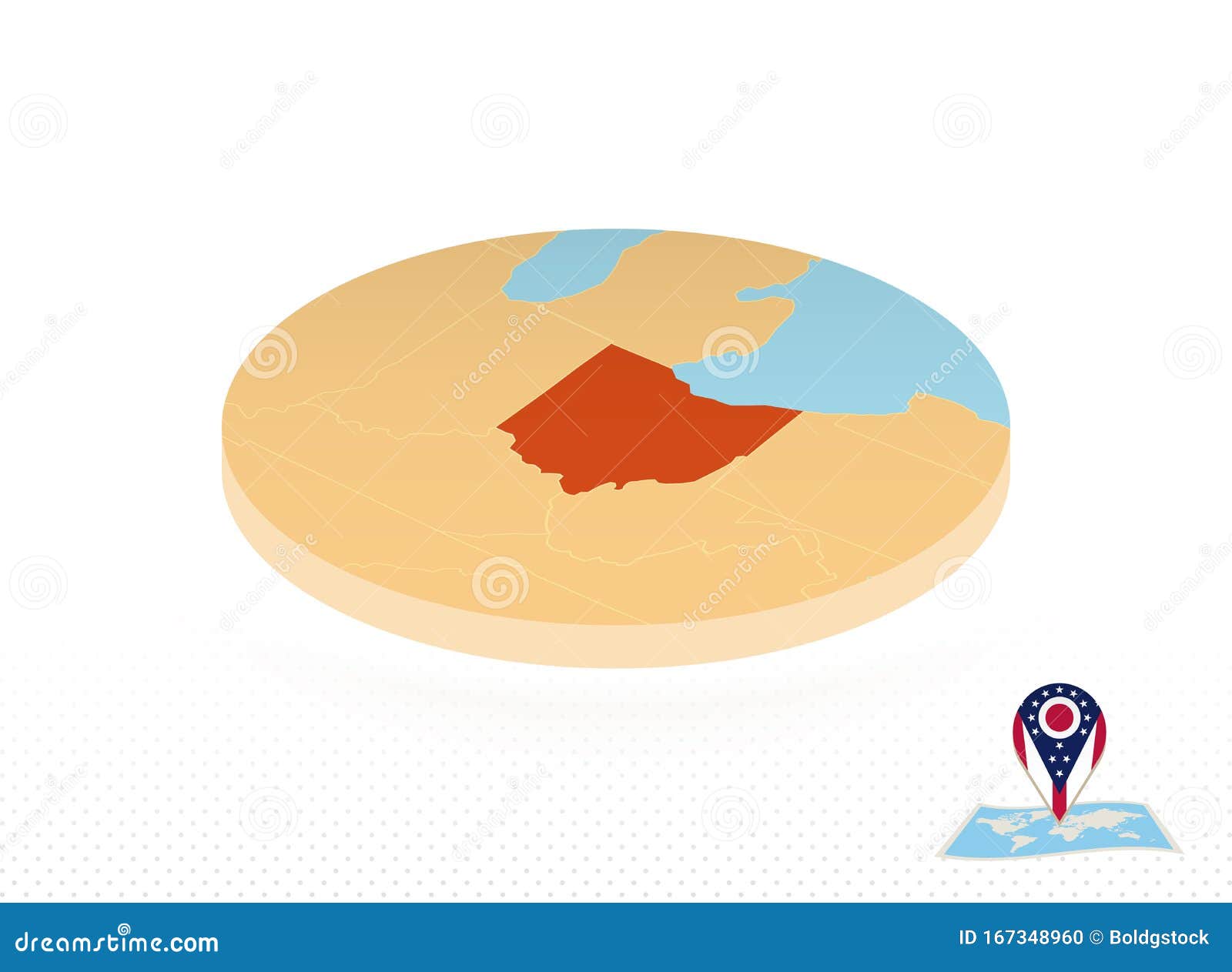Ohio State Map Designed in Isometric Style, Orange Circle Map Stock ...