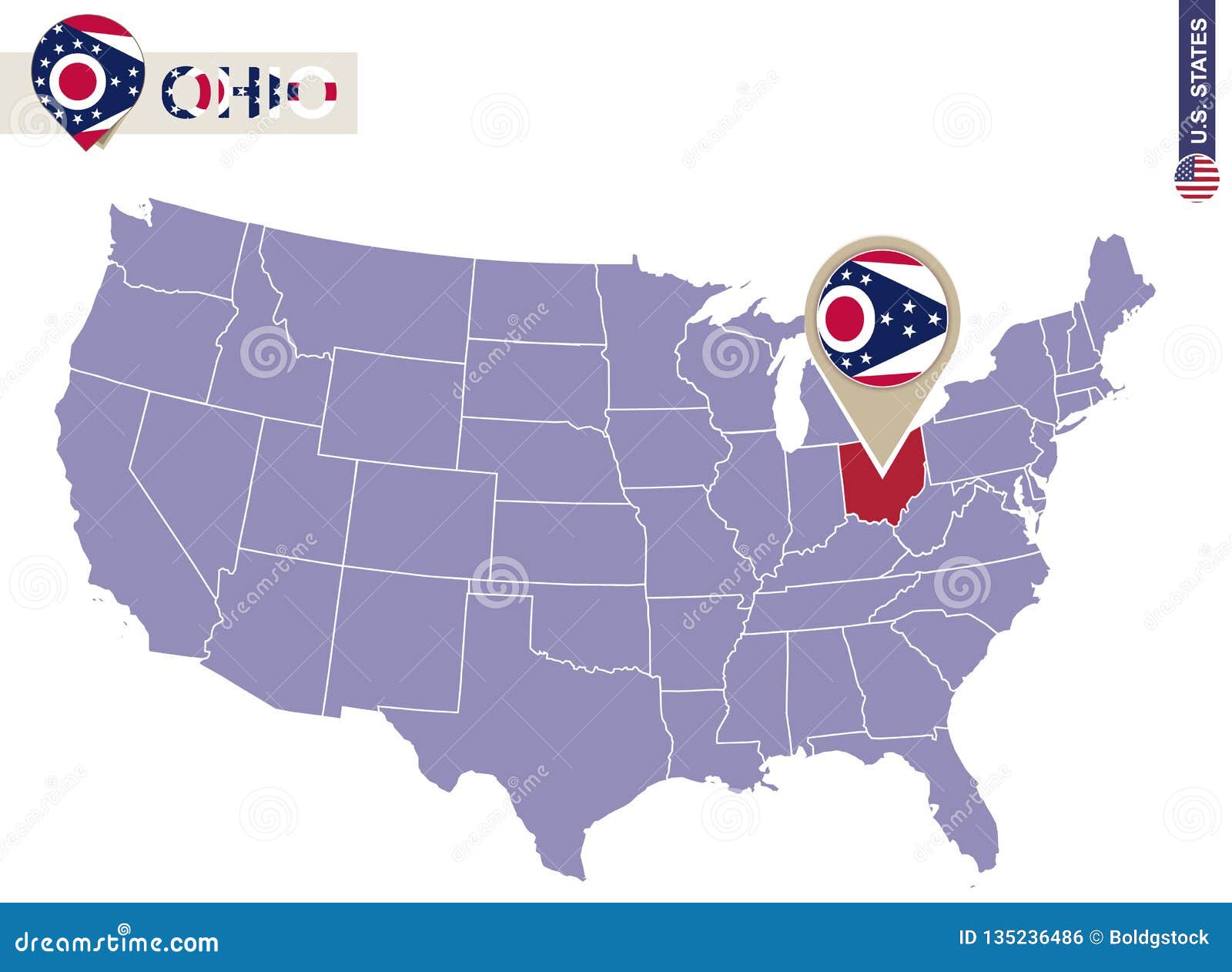 Ohio State On USA Map. Ohio Flag And Map Stock Vector - Illustration of ...