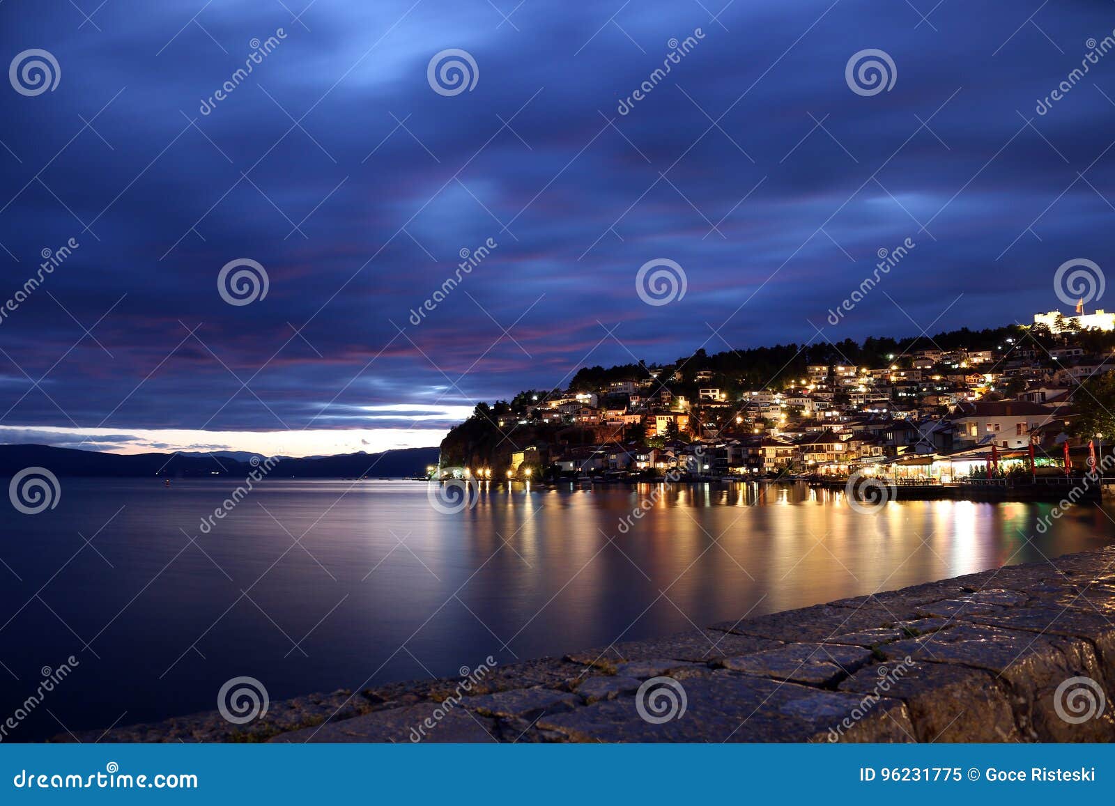 Ohrid city at night stock image. Image of cityscape, tourism - 96231775