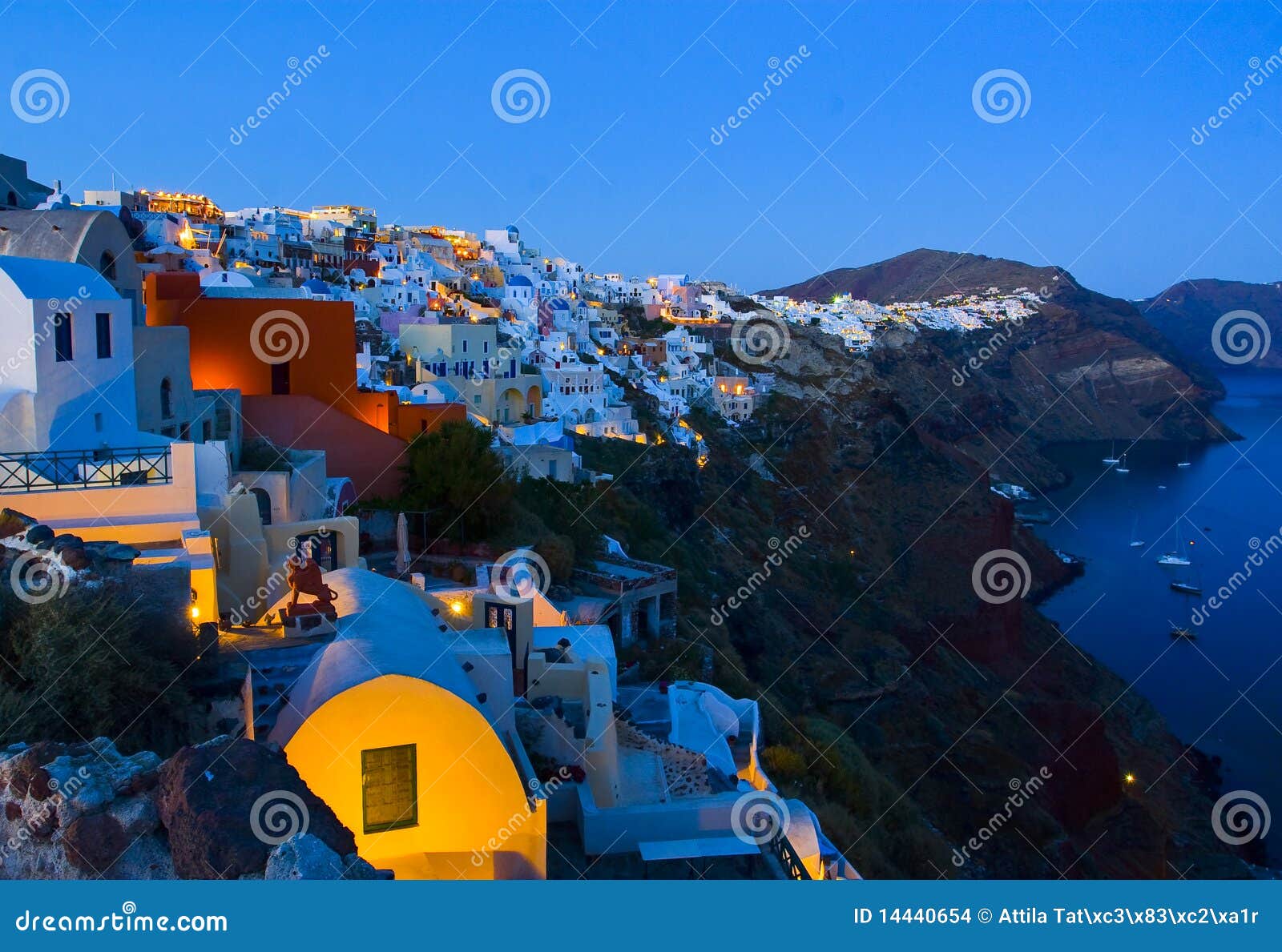 Oia at sunset stock photo. Image of santorini, island - 14440654