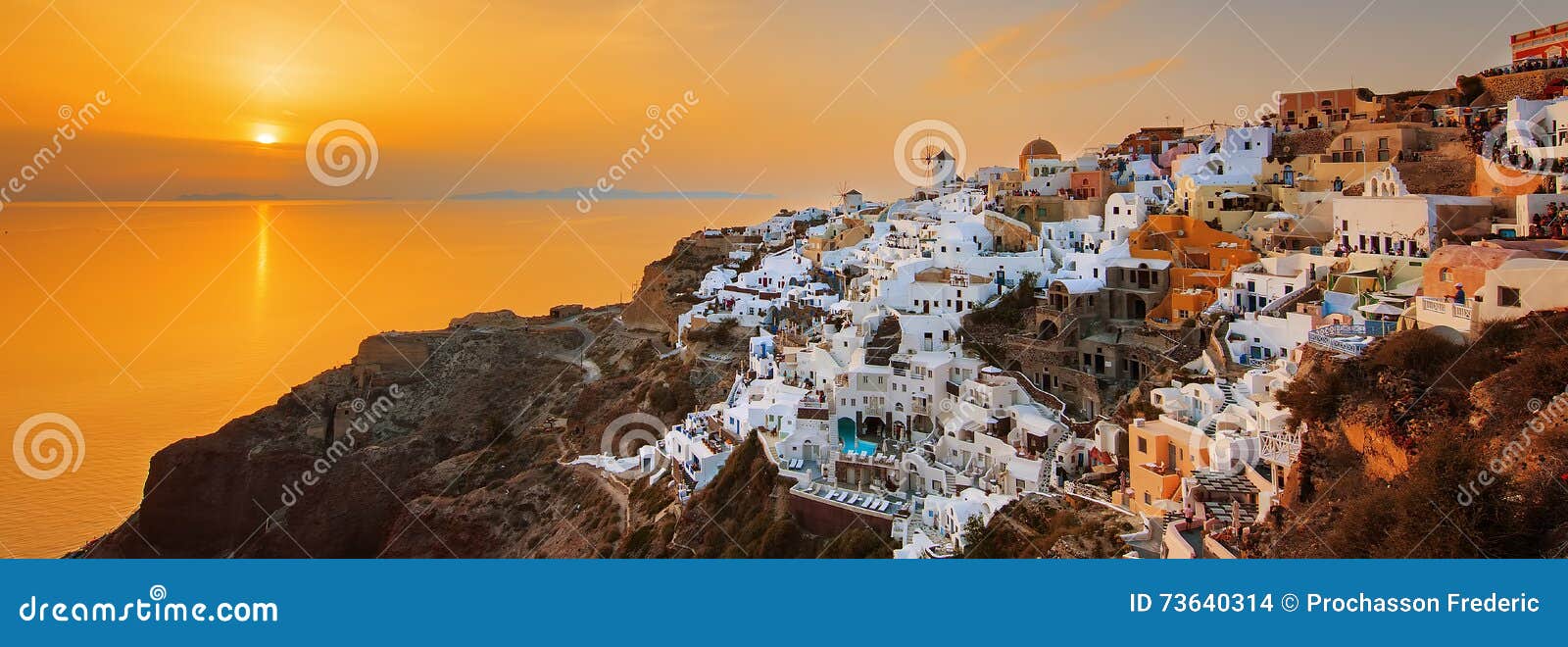 Oia at Sunset, Panoramic View Stock Photo - Image of background, famous ...