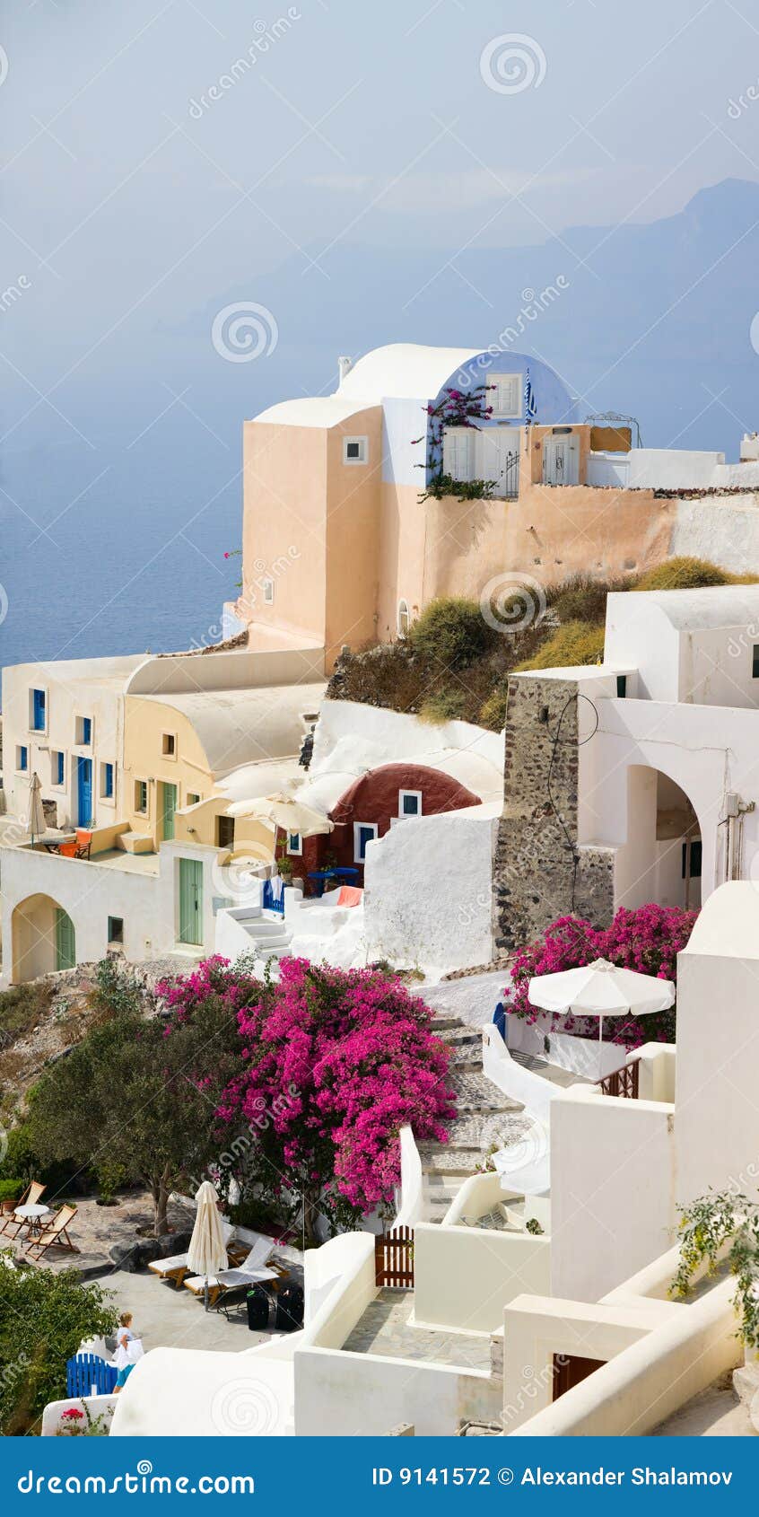 Oia Village Panorama stock photo. Image of santorini, blue - 9141572