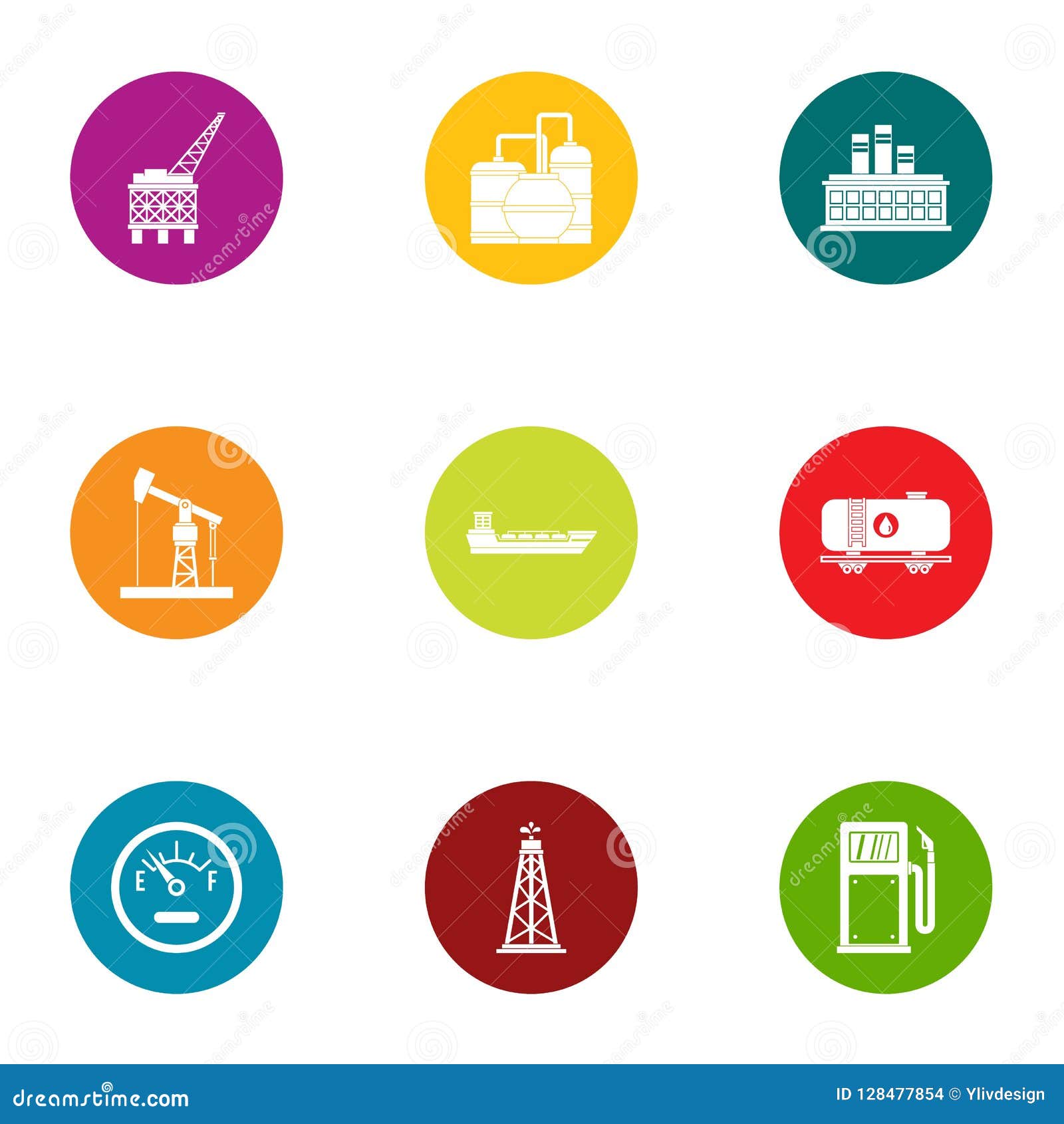 Oil Area Icons Set, Flat Style Stock Vector - Illustration of ...