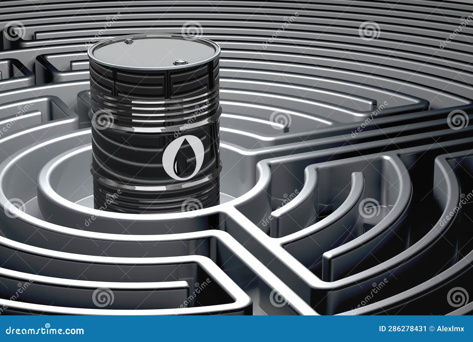 Oil Barrel Inside Labyrinth Maze. 3D Rendering Stock Illustration ...