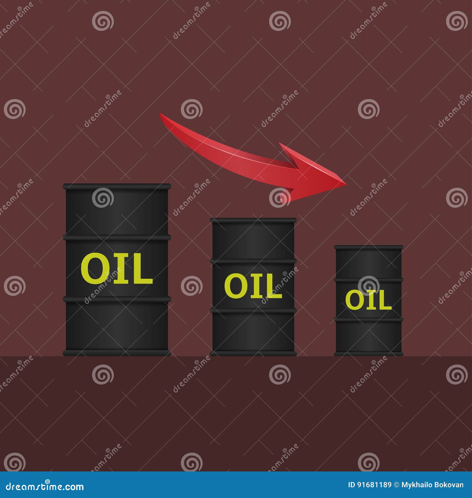 Oil Barrels On Decline Chart Diagram And Red Down Arrow Vector ...
