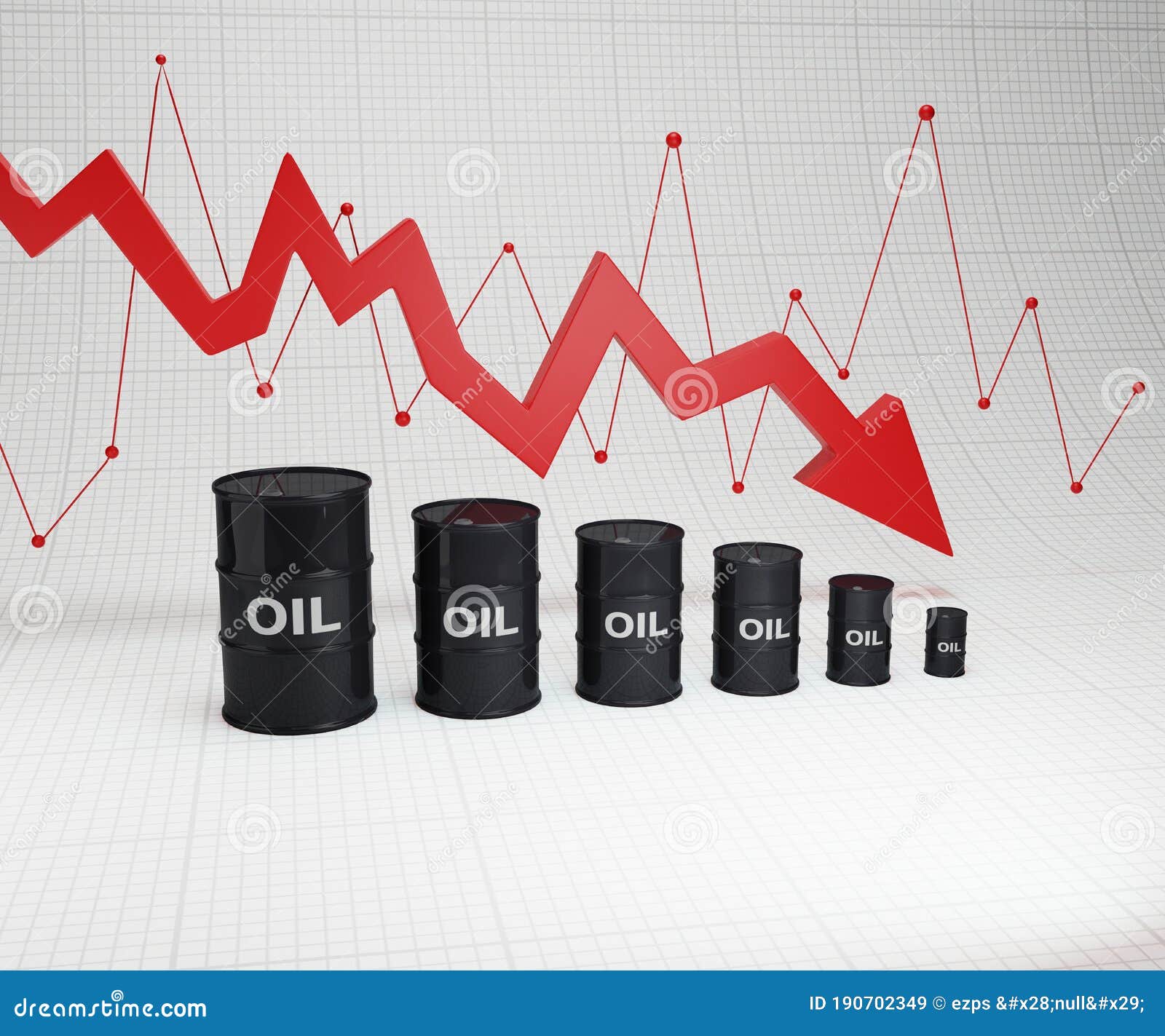 Oil Barrels and Falling Graph 3d Illustration Stock Illustration ...