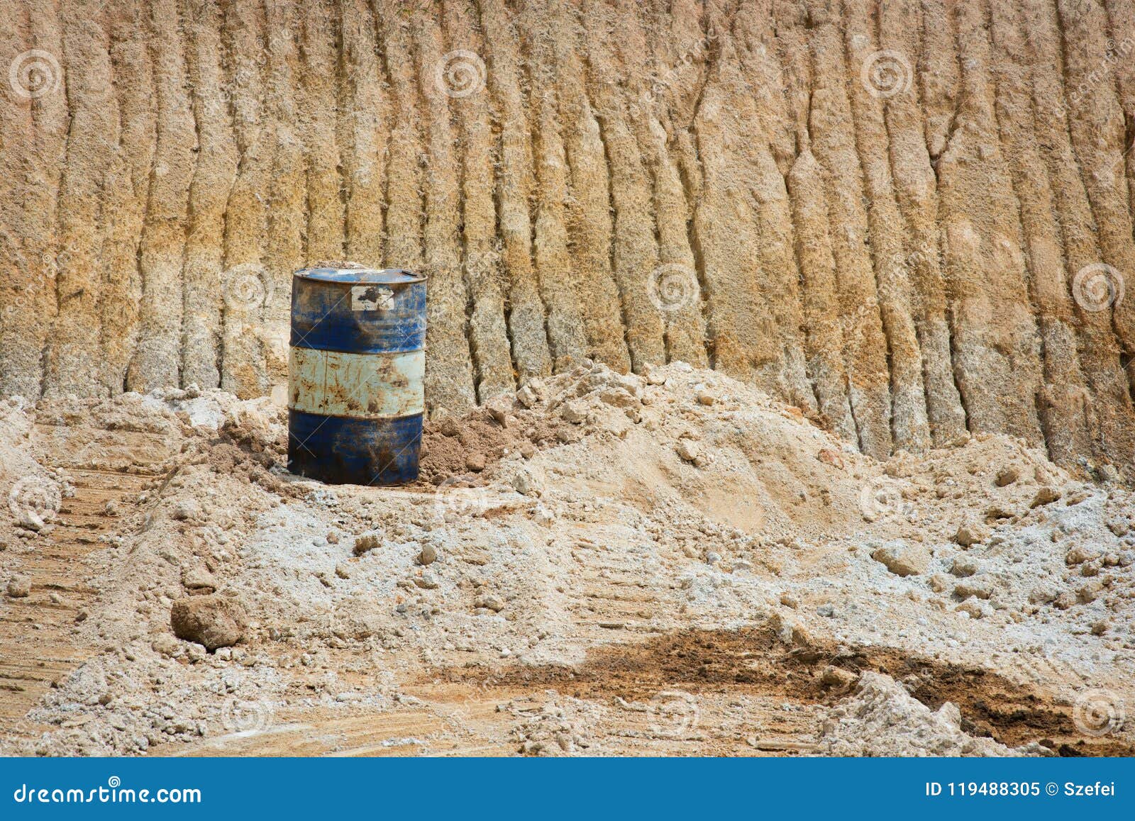 Oil can on sand mines stock image. Image of industrial - 119488305