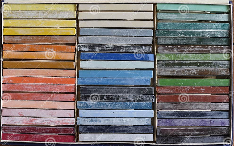 Oil chalks in box stock photo. Image of design, dust - 66773652