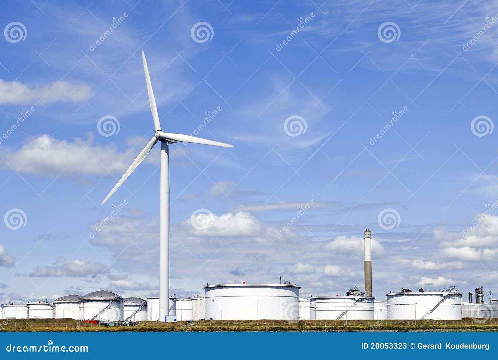 Oil Depot with Storage Tanks and Wind Turbine Stock Image - Image of ...