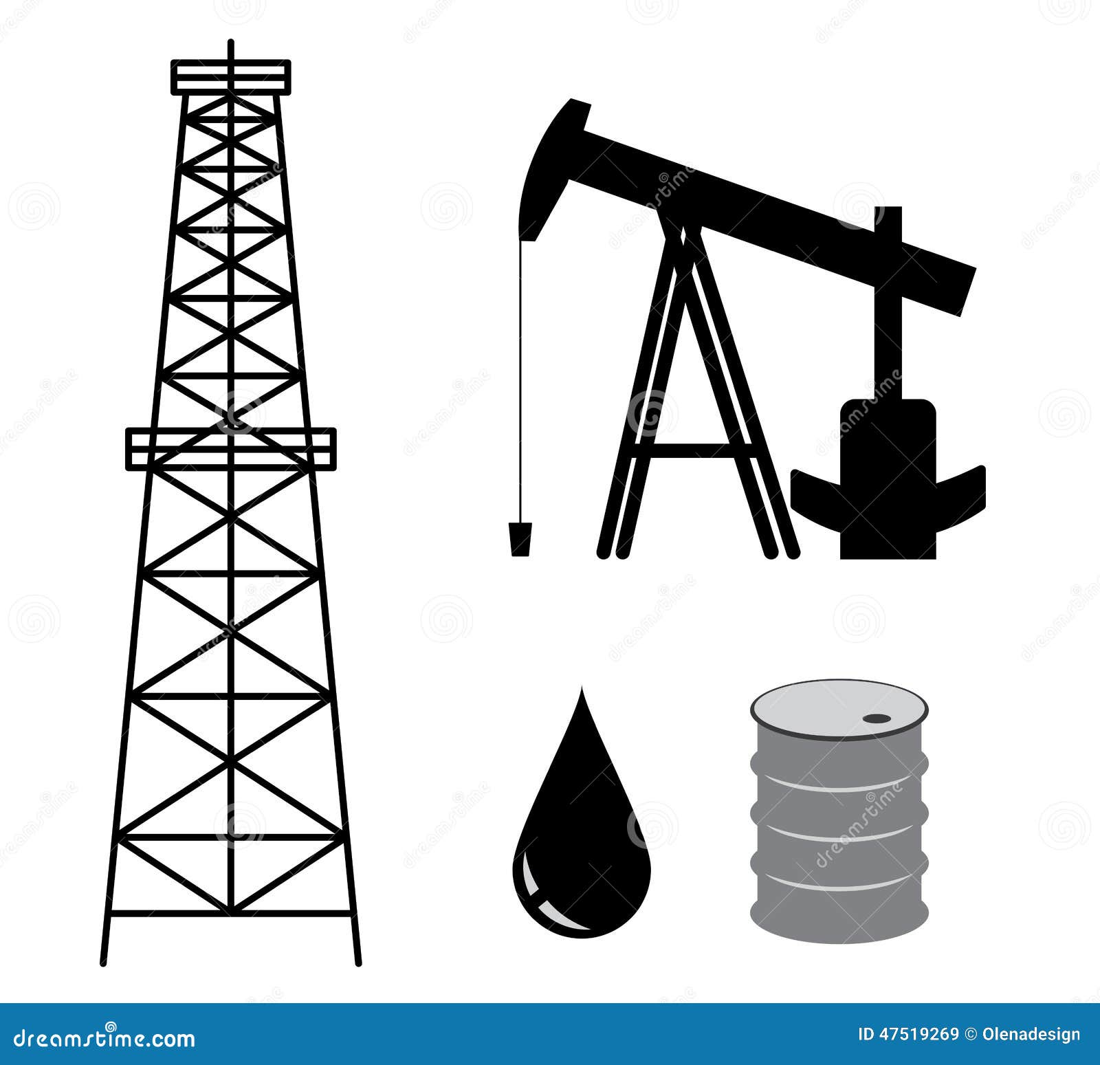 Oil Derrick with Pump and Barrel - Set - Vector Stock Vector ...