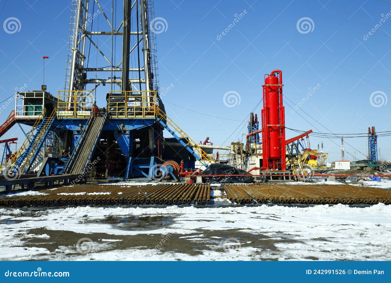 Oil drill pipe and drill stock photo. Image of tubing - 242991526