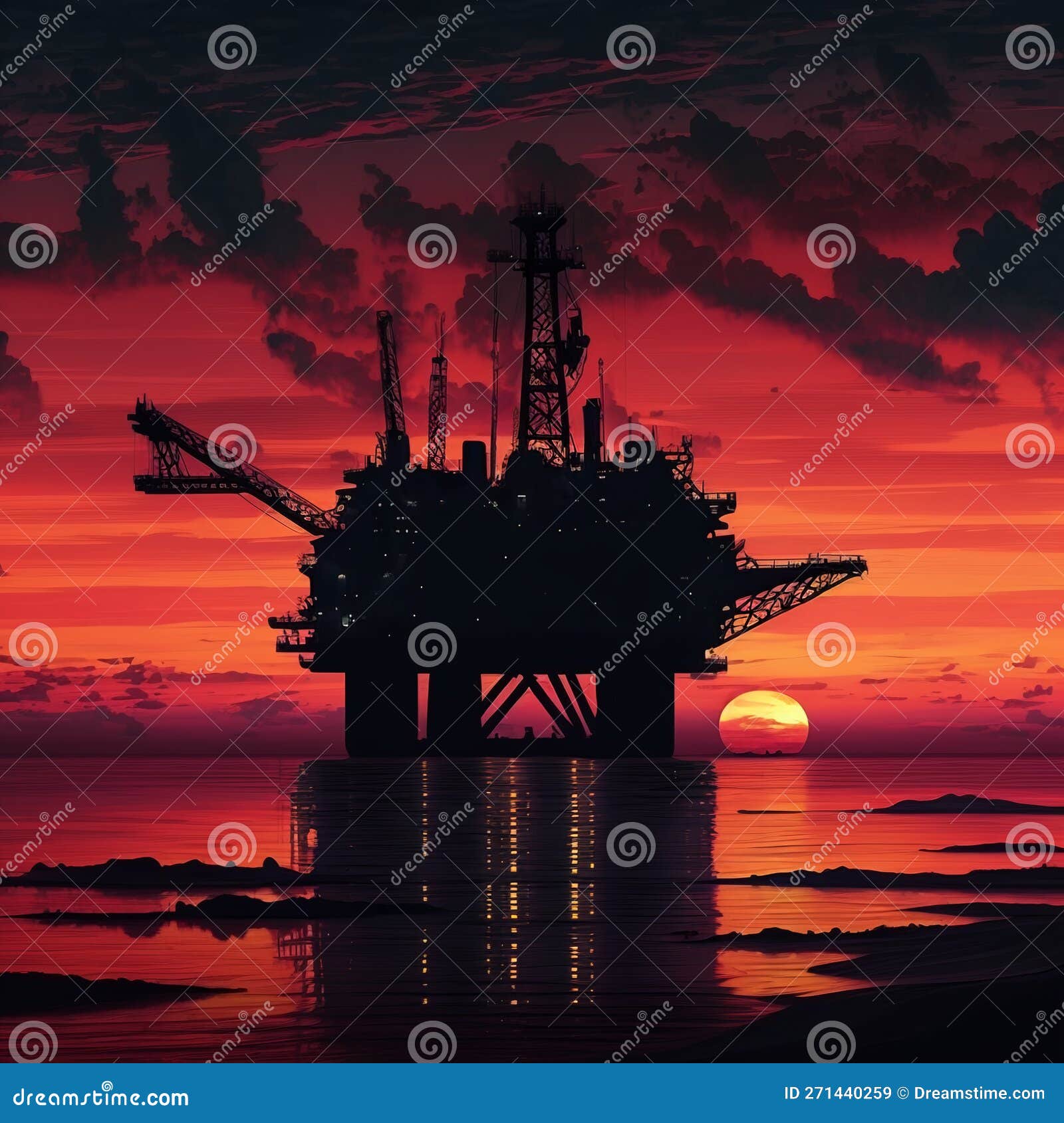 Oil Platform Silhouette. Offshore Petroleum Jack Derrick Tower, Energy ...