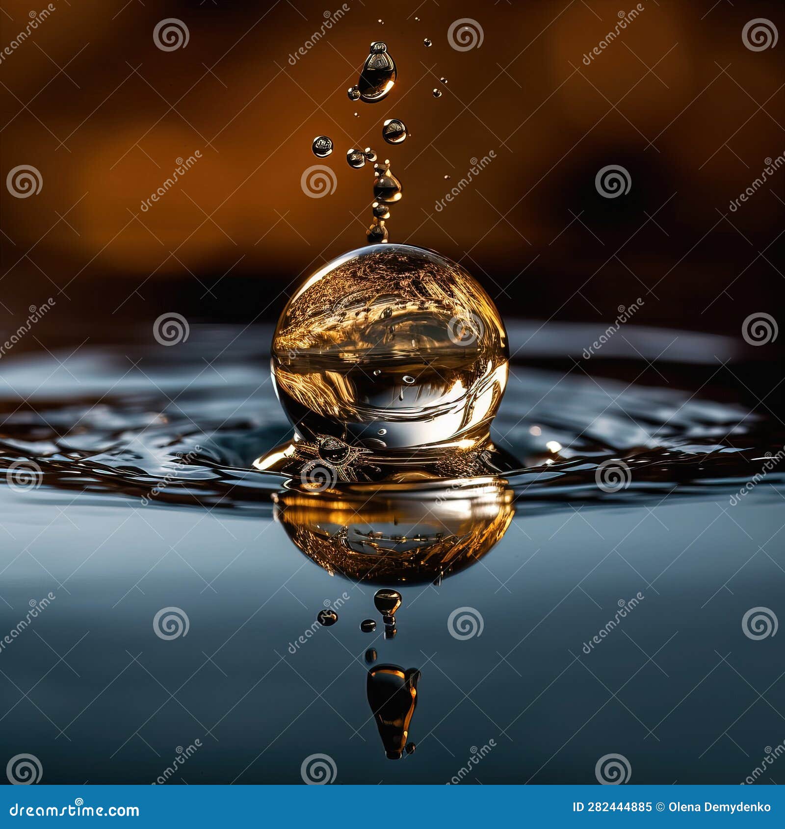 Oil Drop Falls into the Water Close-up on a Blurred Background with a ...
