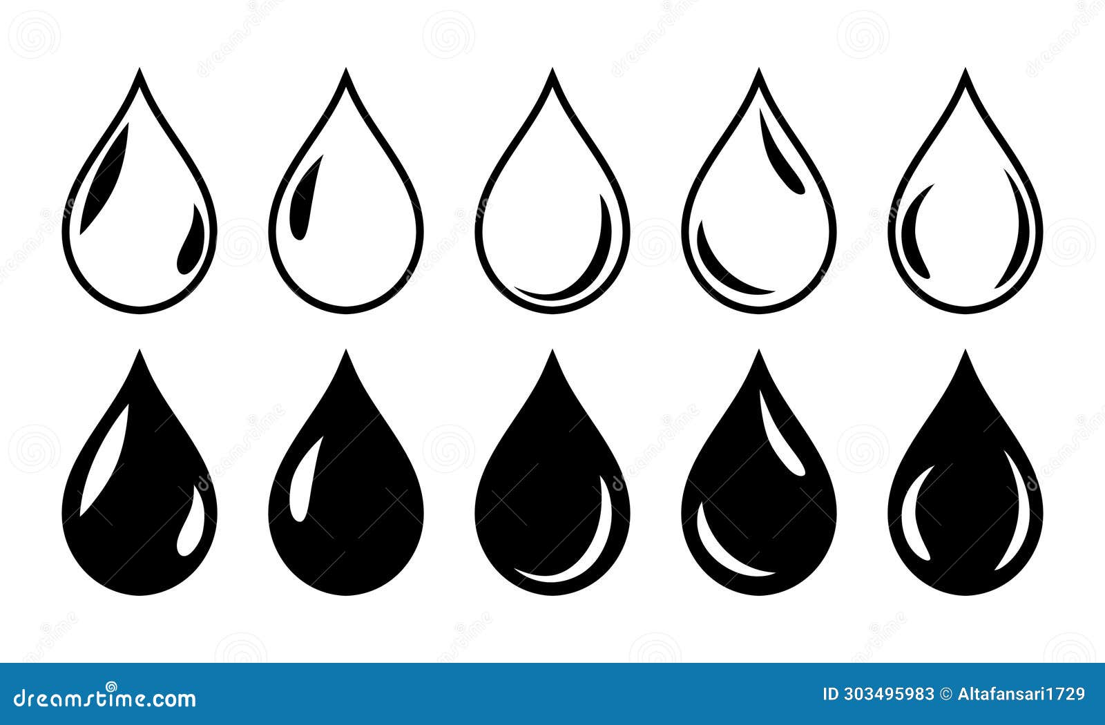 Oil Drop Symbol Icon Set of Five in Black with Fill and Outline Stock ...