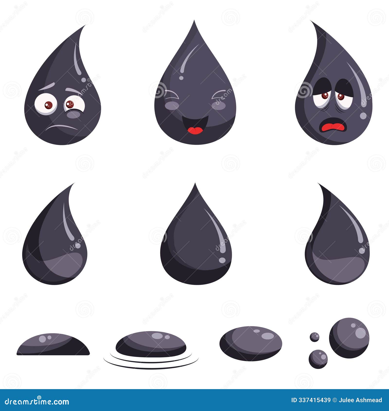 Cartoon Set of Oil Drop Emoticon Icons Vector Illustration Set Stock ...