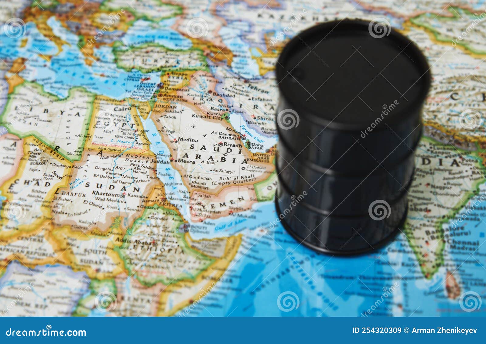 Oil Drum with Crude Petroleum Standing on a Map Stock Image - Image of ...