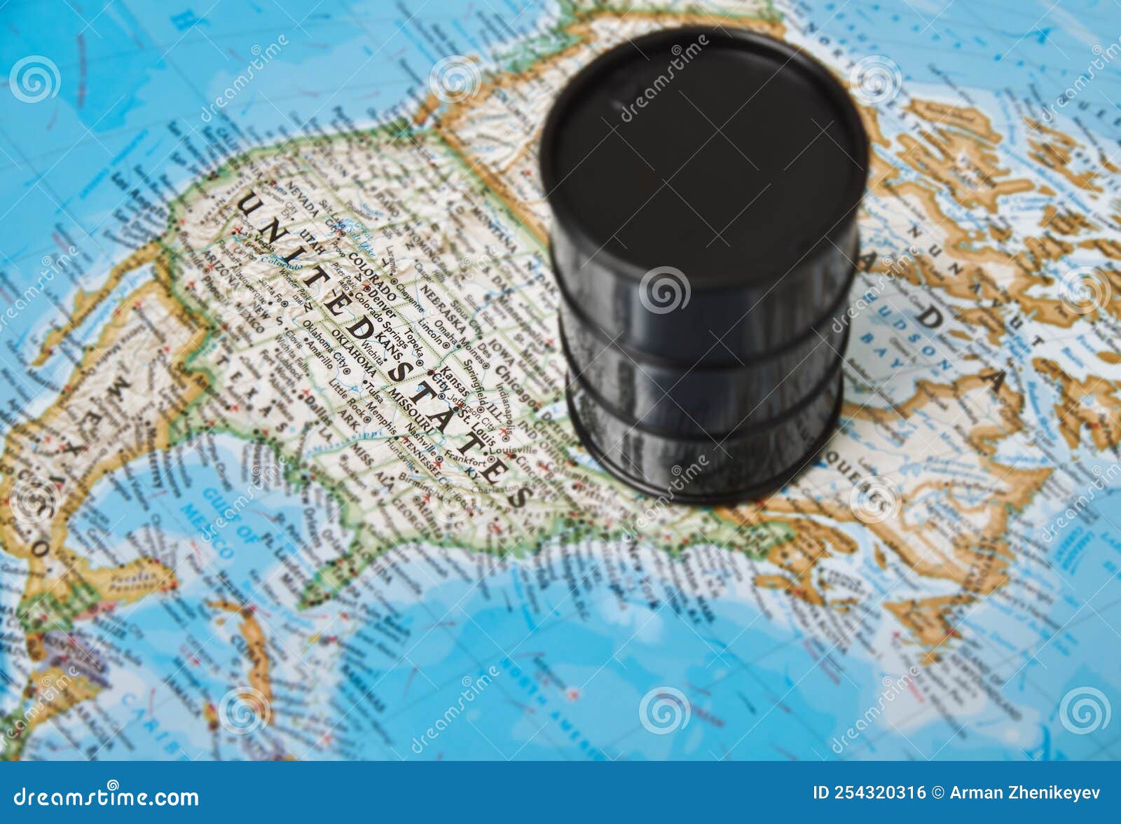 Oil Drum with Crude Petroleum Standing on a Map Stock Photo - Image of ...