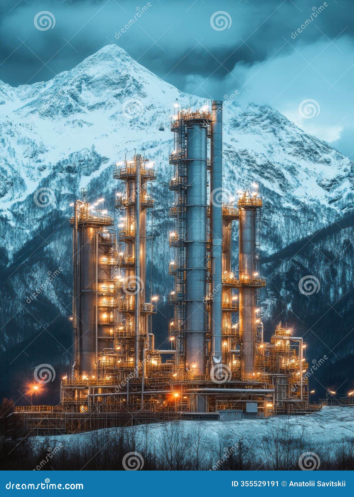 Oil Extraction Setup Illuminated in the Mountains during Twilight Hours ...