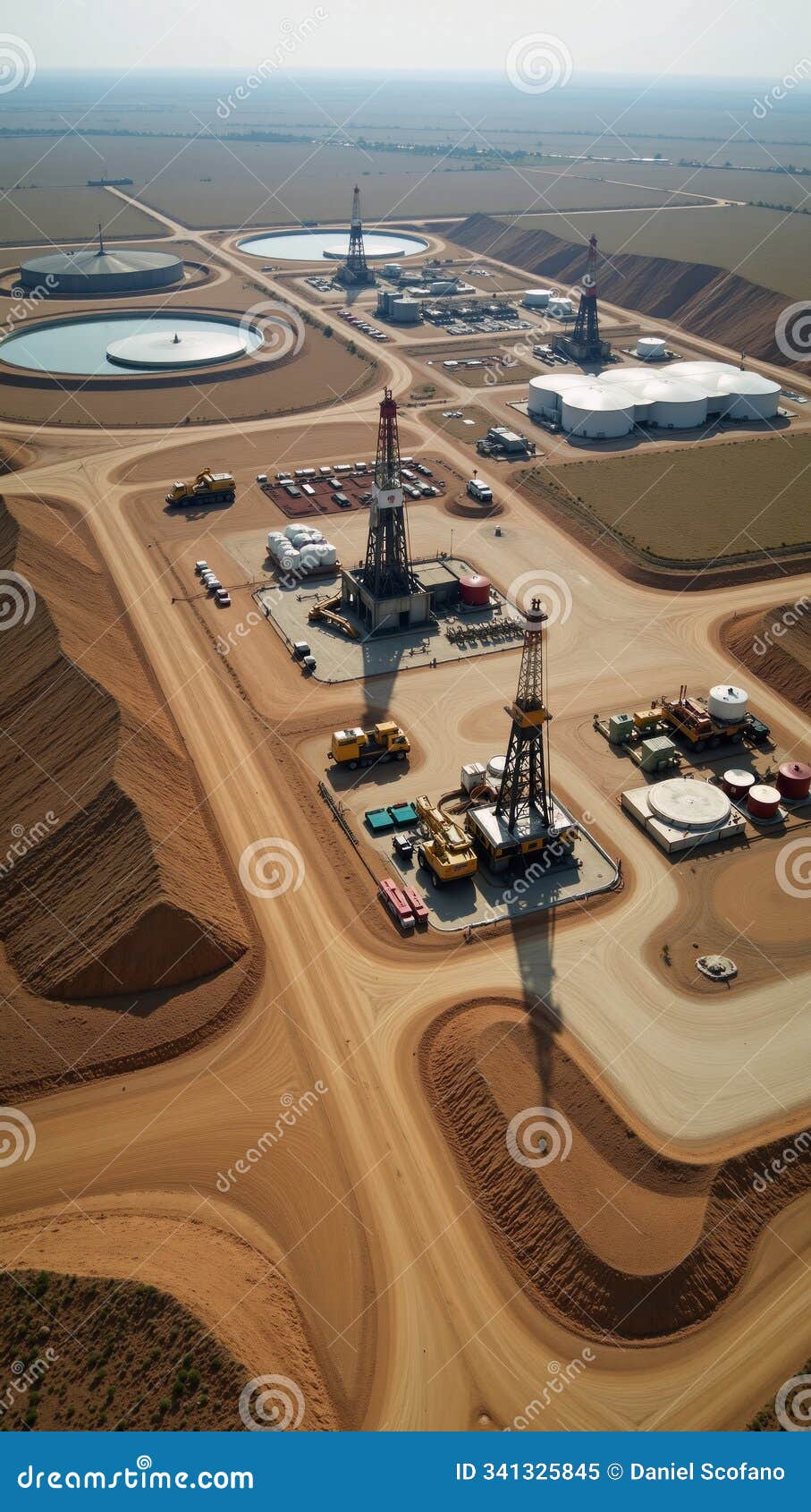 Oil Field Landscape Featuring Extraction Processing and Storage ...