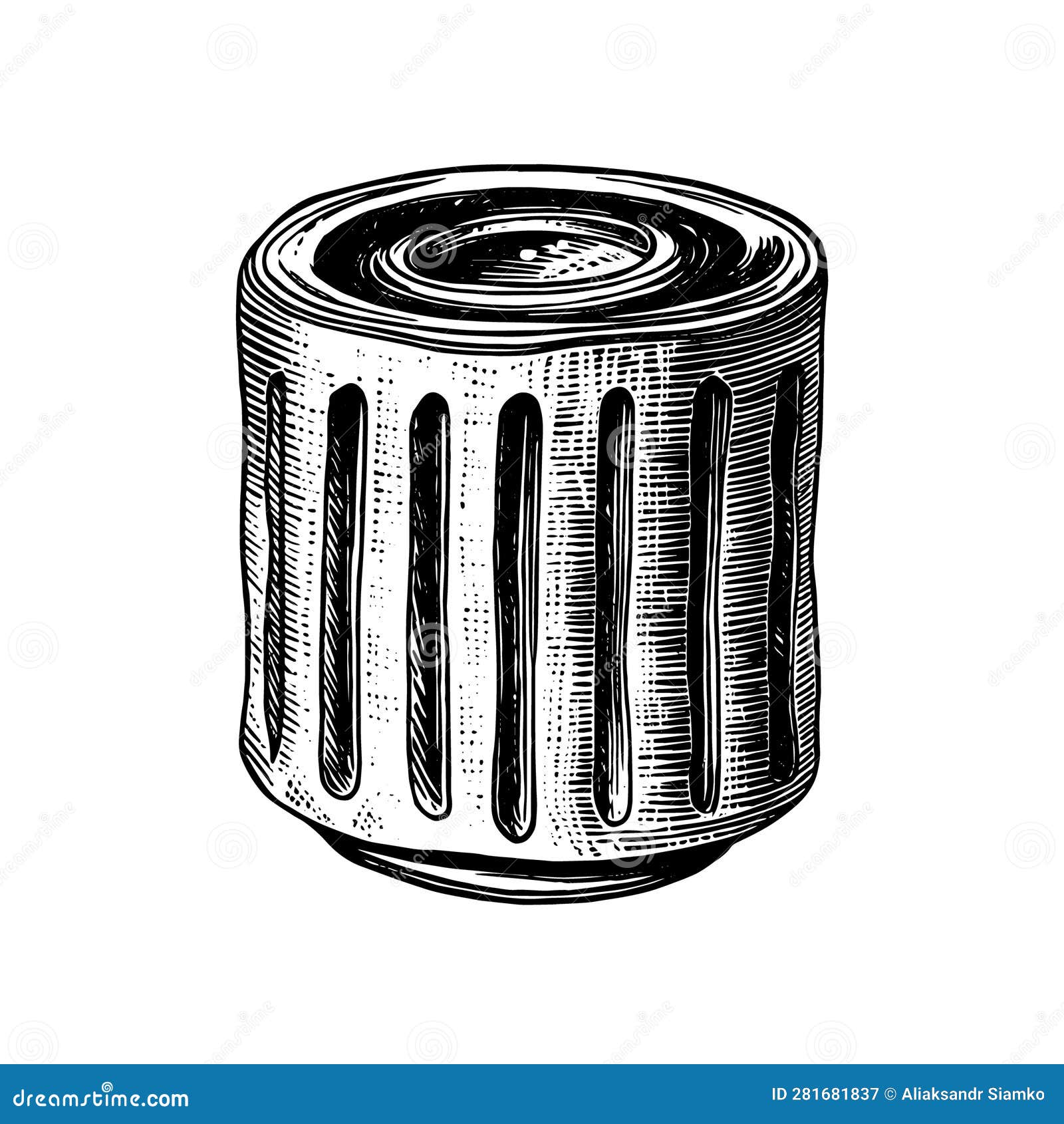Oil Filter Vector Drawing. Isolated Hand Drawn, Engraved Style ...