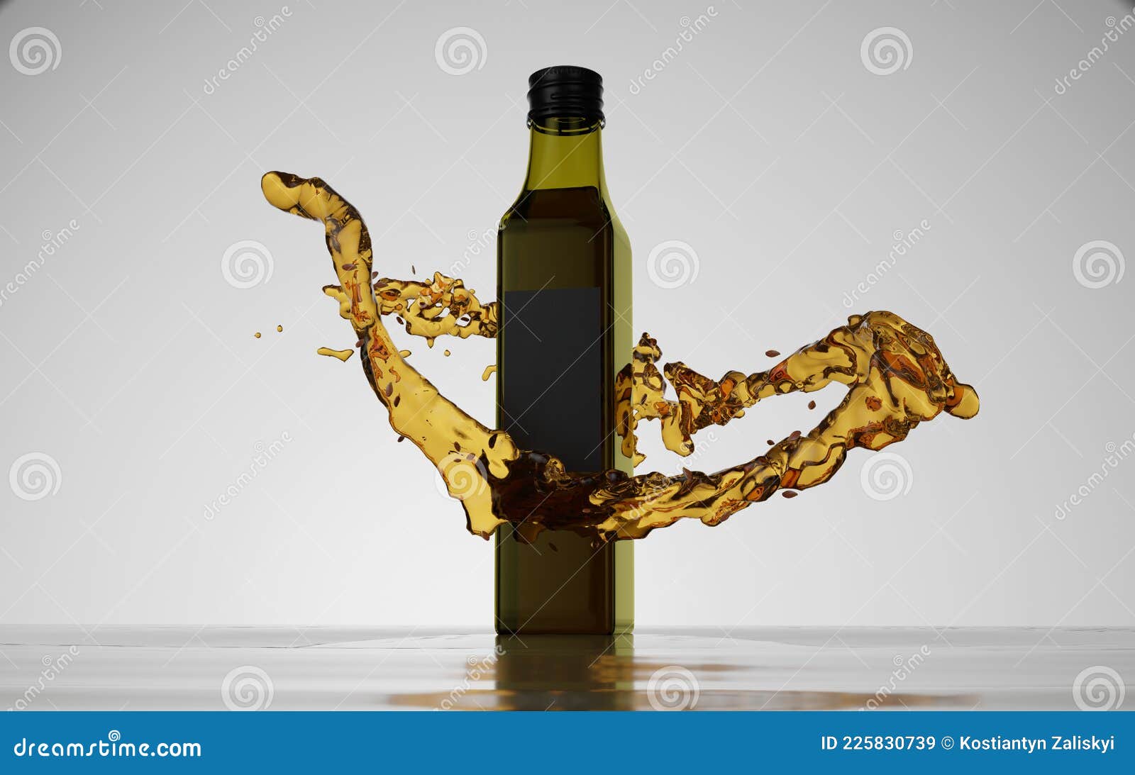 Oil Flax Bottle on Studio Background and with Oil Splashes. 3d Rendered ...
