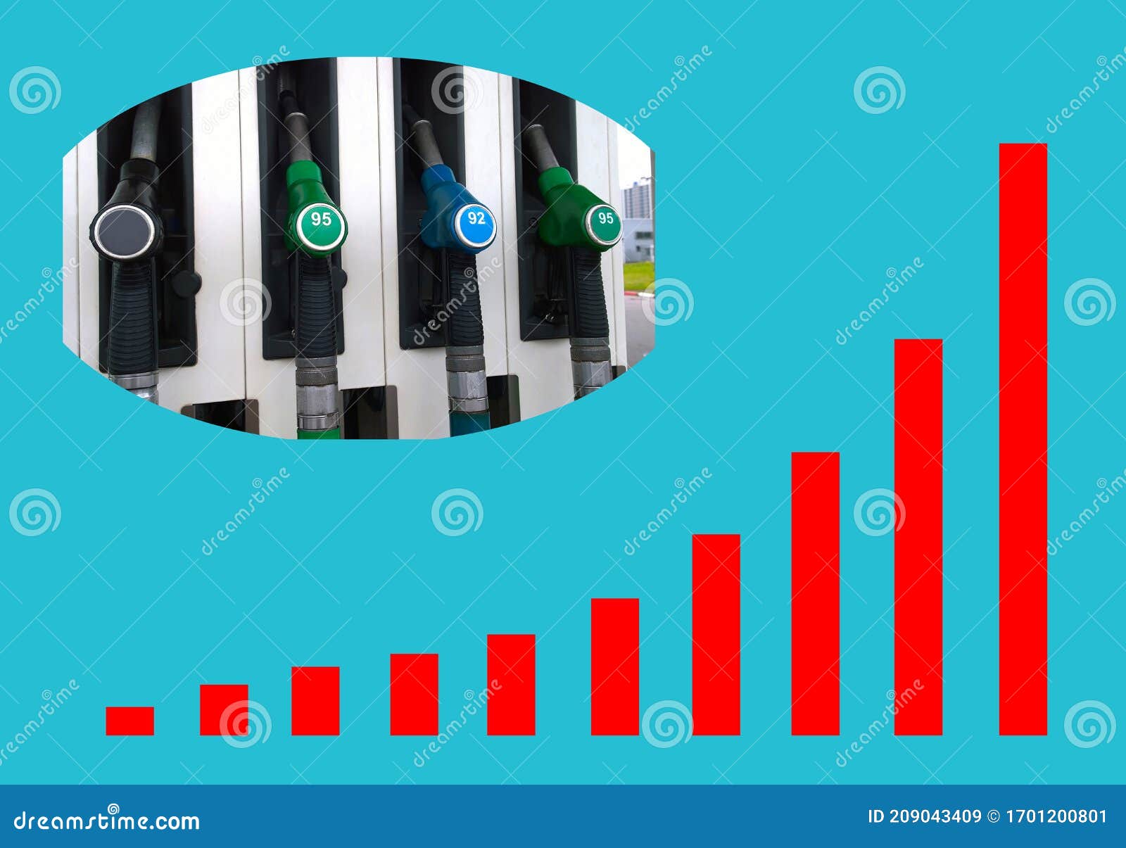 Fuel Dispensing Pumps on Blue Background with Growing Business Graph ...