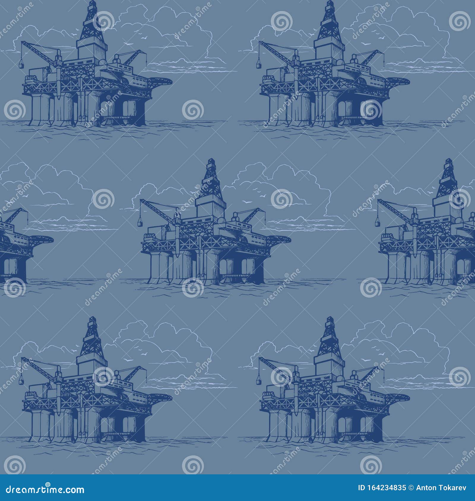 Offshore Oil Drilling Platform. Sketch Style Drawing Isolated On A ...