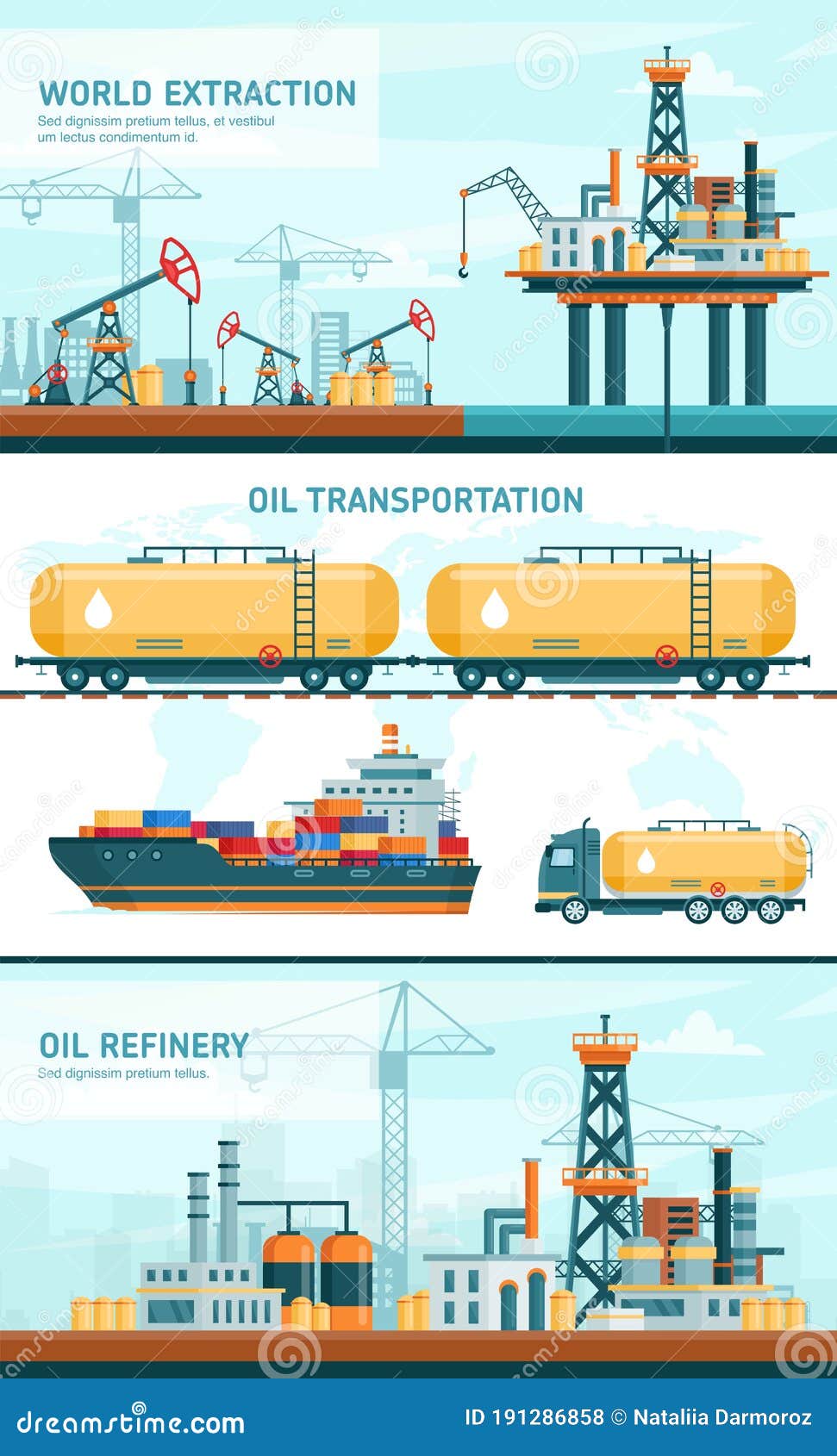 Oil Gas Industry Technology Flat Vector Illustrations, Cartoon ...