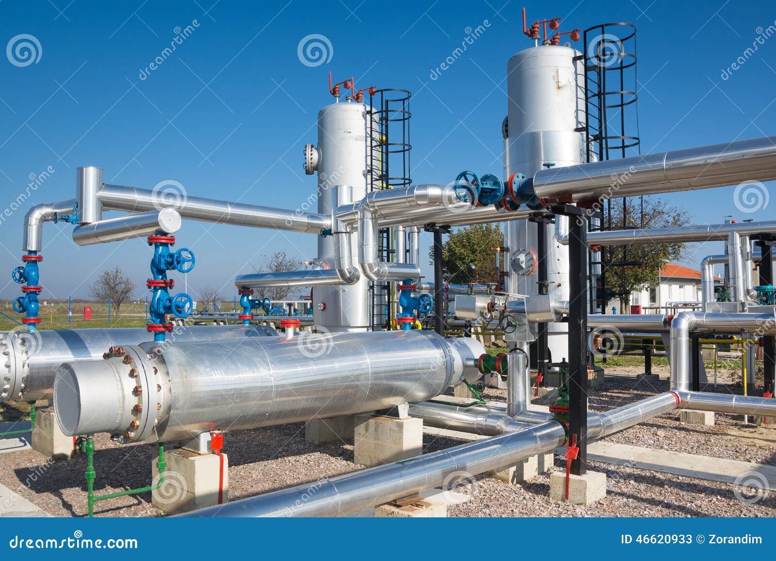 Gas Processing Plant. Power Pipes And Industrial Refinery Towers Of The ...