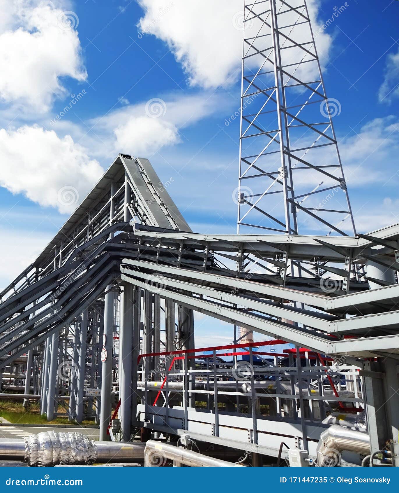 Oil and Gas Refinery with Pipelines, Cable Lines Stock Image - Image of ...