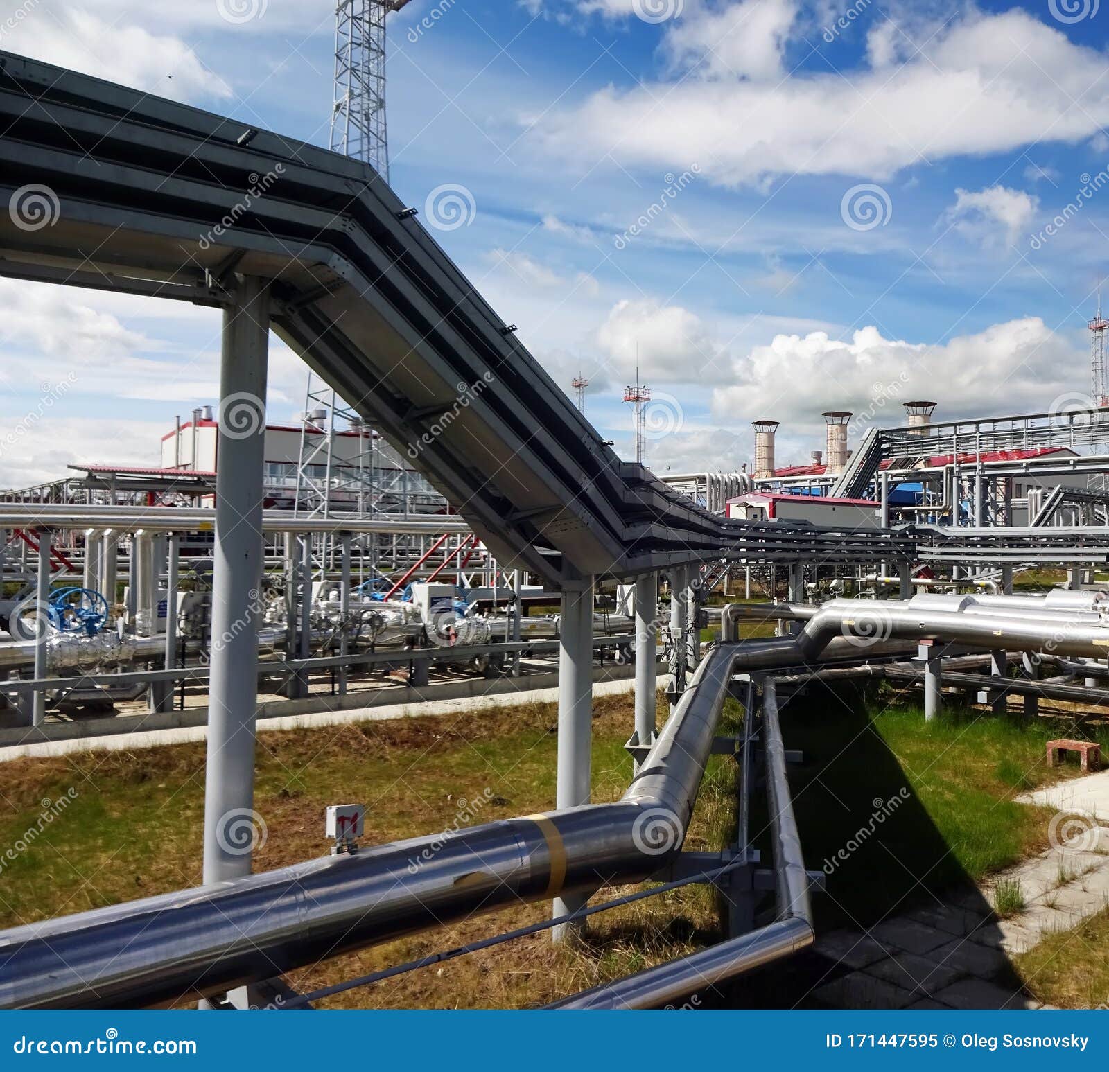 Oil and Gas Refinery with Pipelines, Cable Lines Stock Image - Image of ...