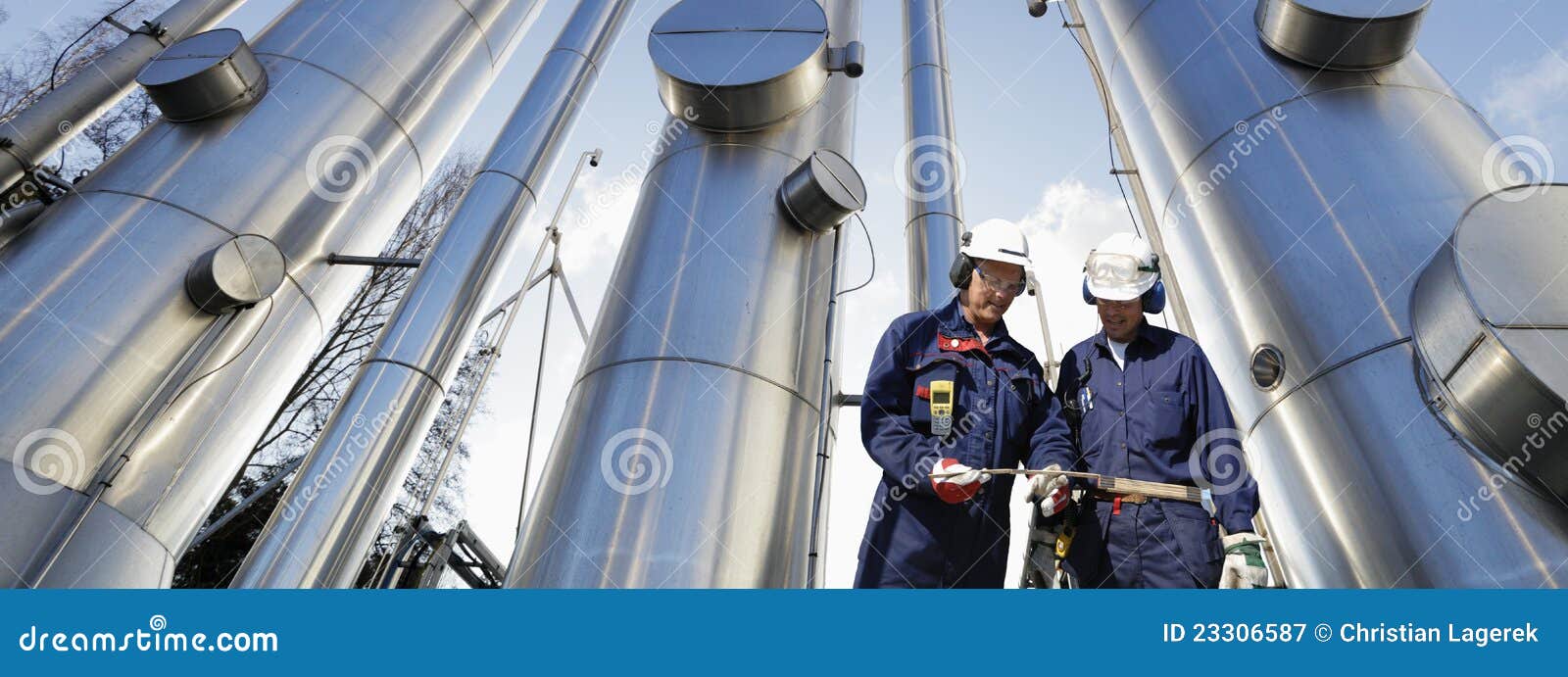 Oil and Gas Workers with Pipelines Stock Image - Image of global ...