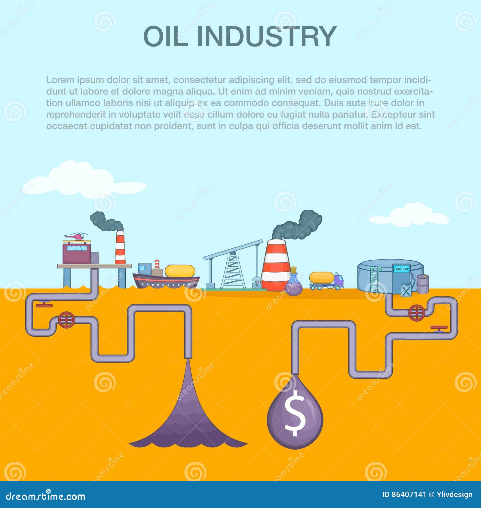 Oil Industry Cycle Concept, Cartoon Style Stock Vector - Illustration ...