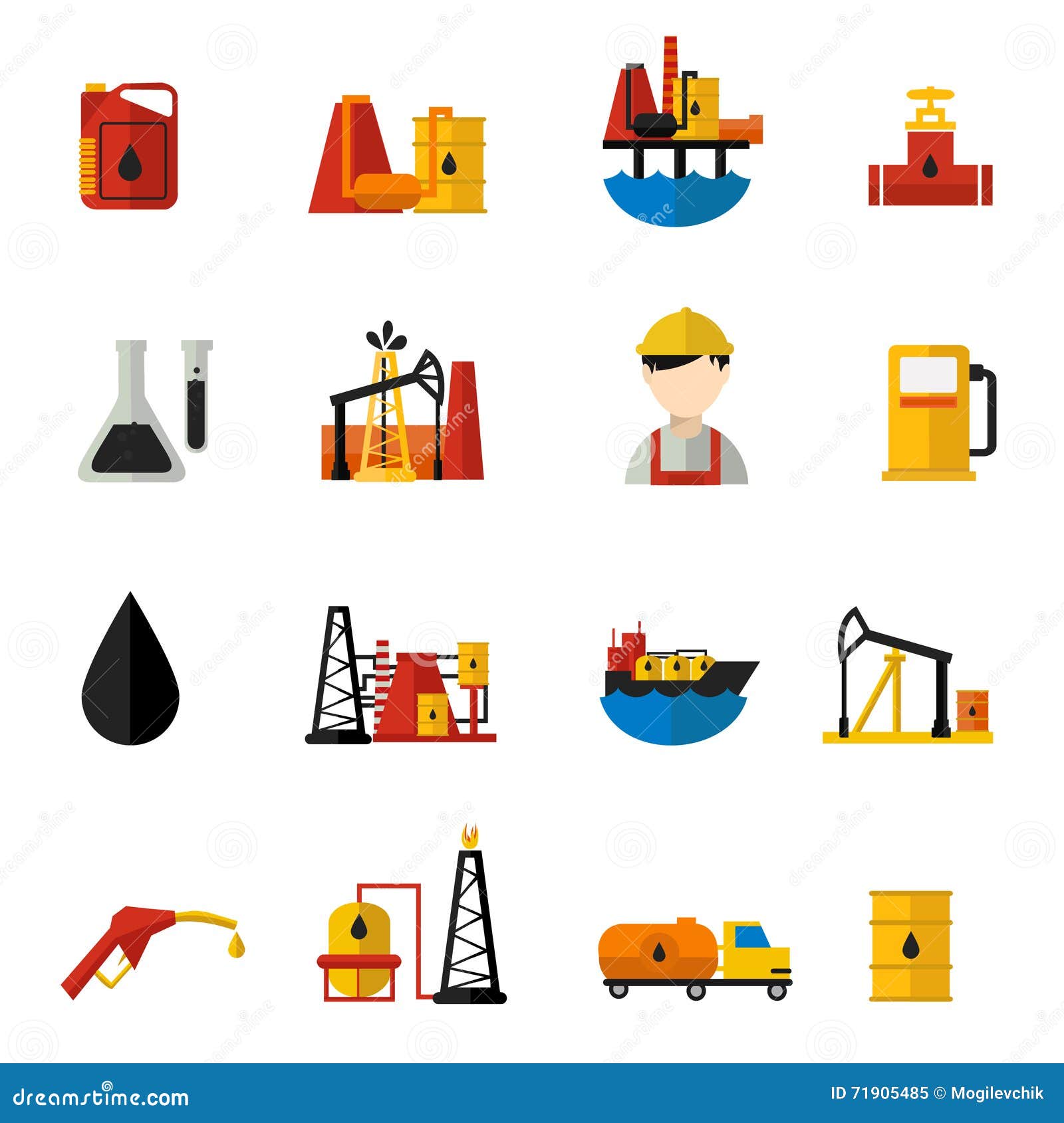 Oil Industry Icons Flat Set Stock Vector - Illustration of pipeline ...