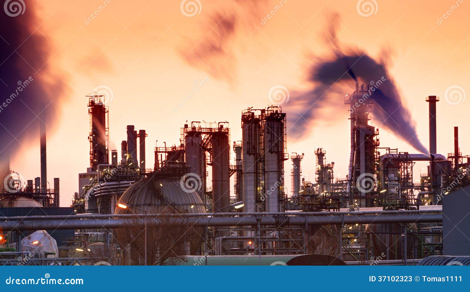 Oil Indutry Refinery - Factory With Lightning Royalty-Free Stock Image ...