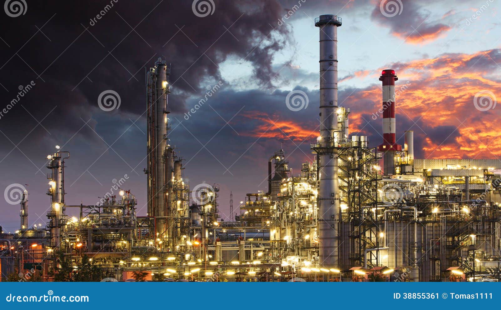 Oil Indutry Refinery - Factory With Lightning Royalty-Free Stock Image ...